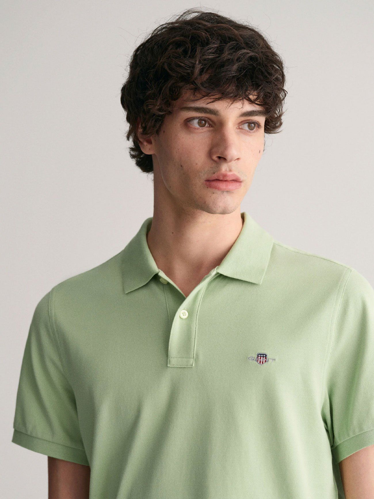 Gant Mens Milky Matcha Shield Logo Pique Polo Shirt | Designerwear