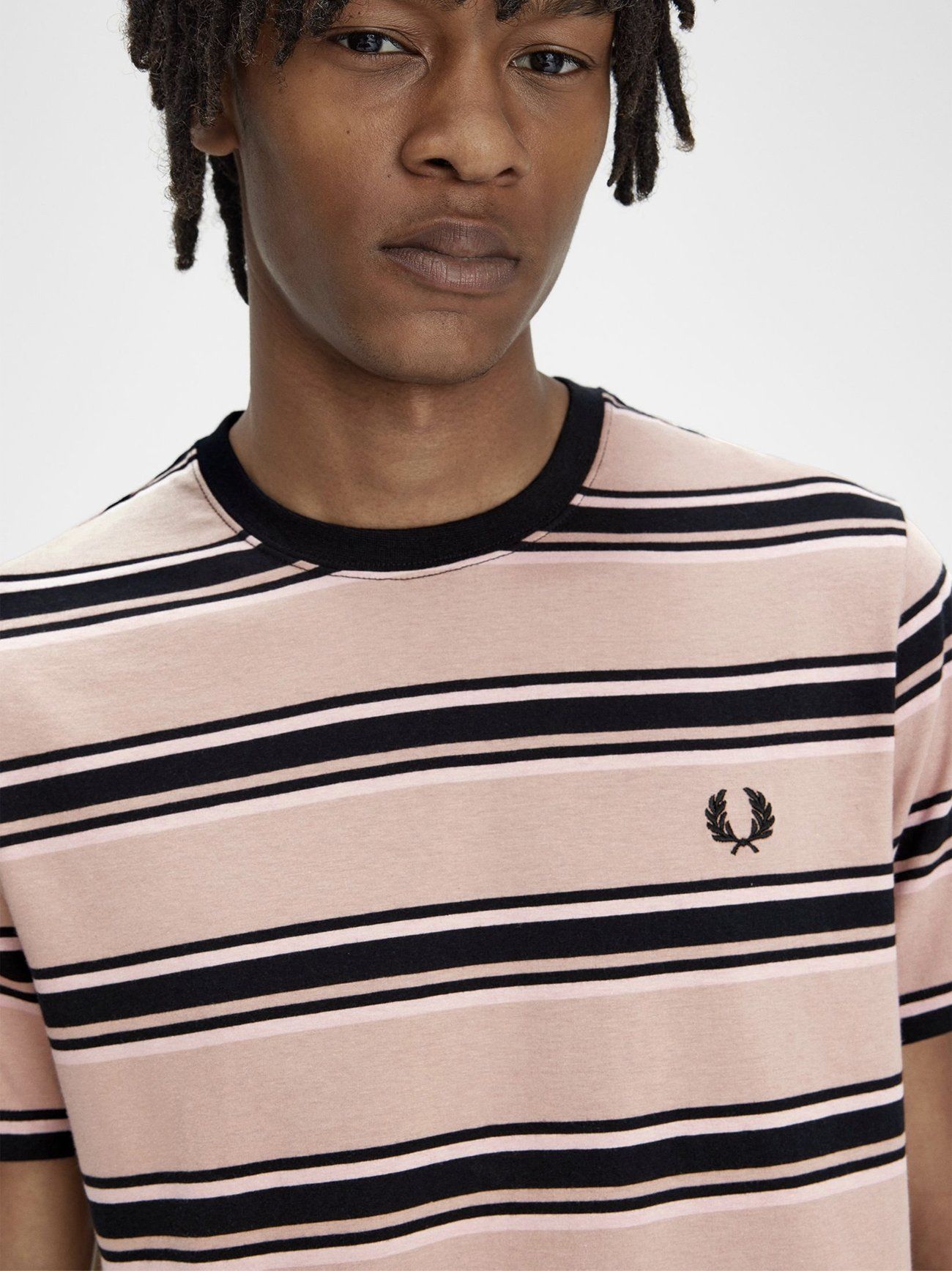 Fred Perry Mens Dark Pink Dusty Rose Pink Black Stripe T-Shirt ...