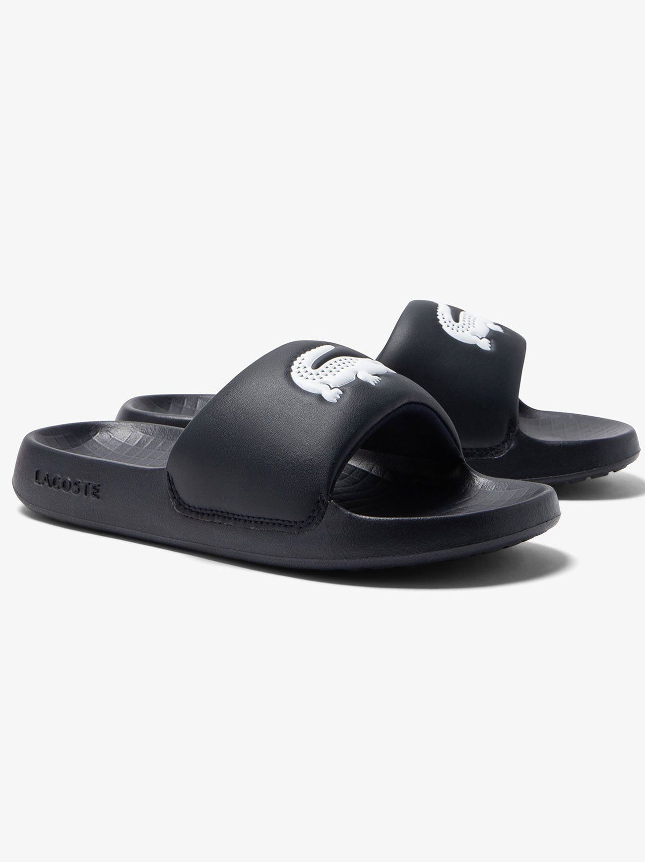 Lacoste Mens Black White Croco 1.0 Synthetic Slide | Designerwear