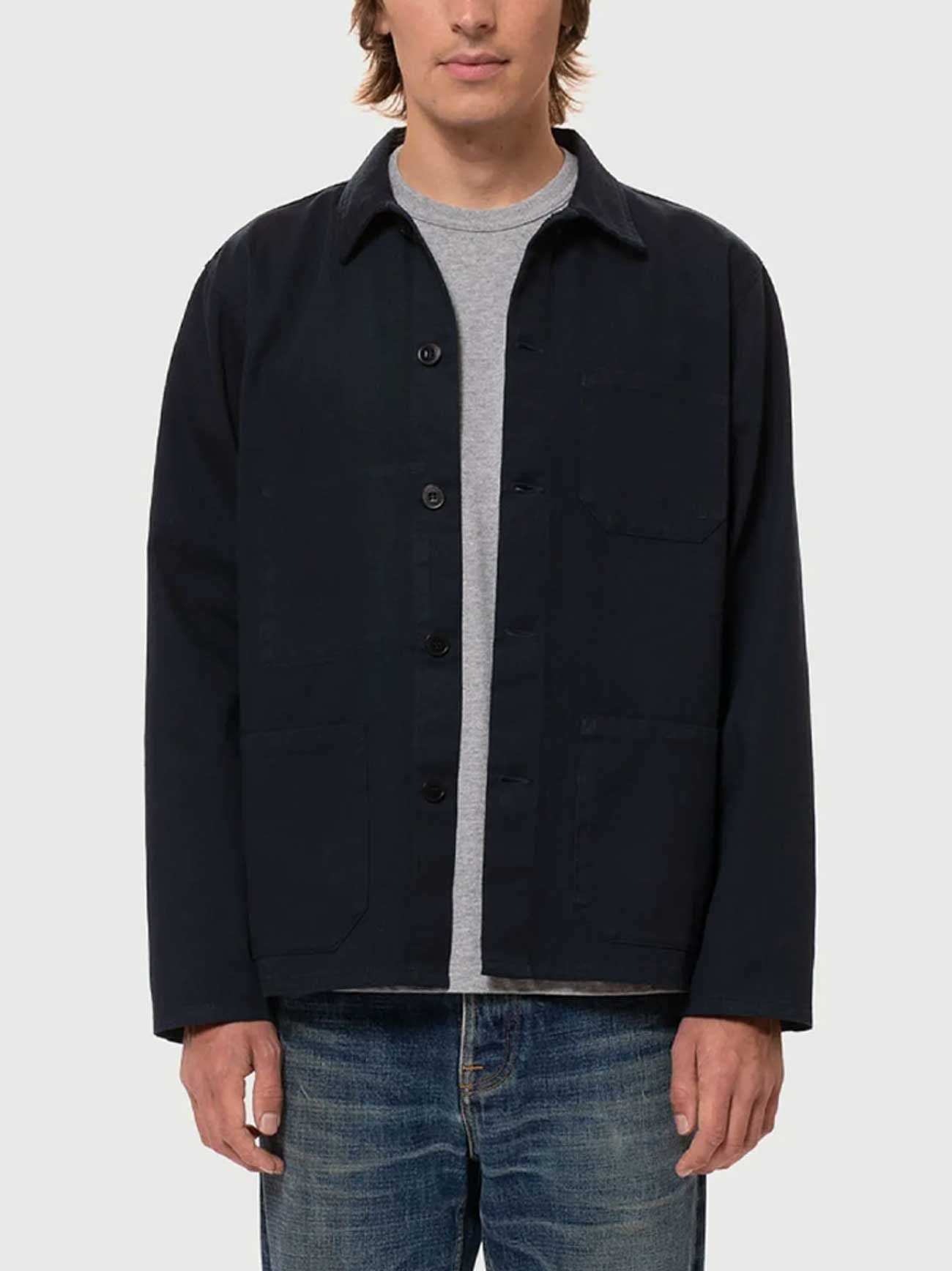 Nudie Jeans Mens Navy Buddy Classic Chore Jacket | Designerwear