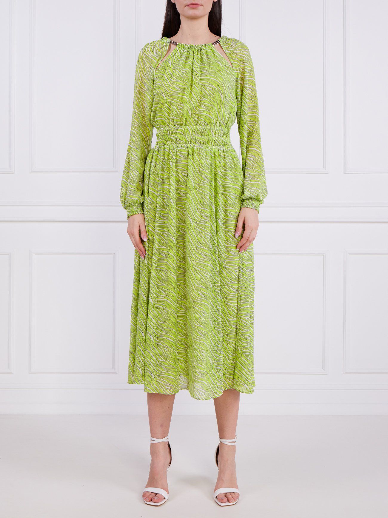 Michael Kors Womens Bright Limeade Zebra Print Midi Dress ...