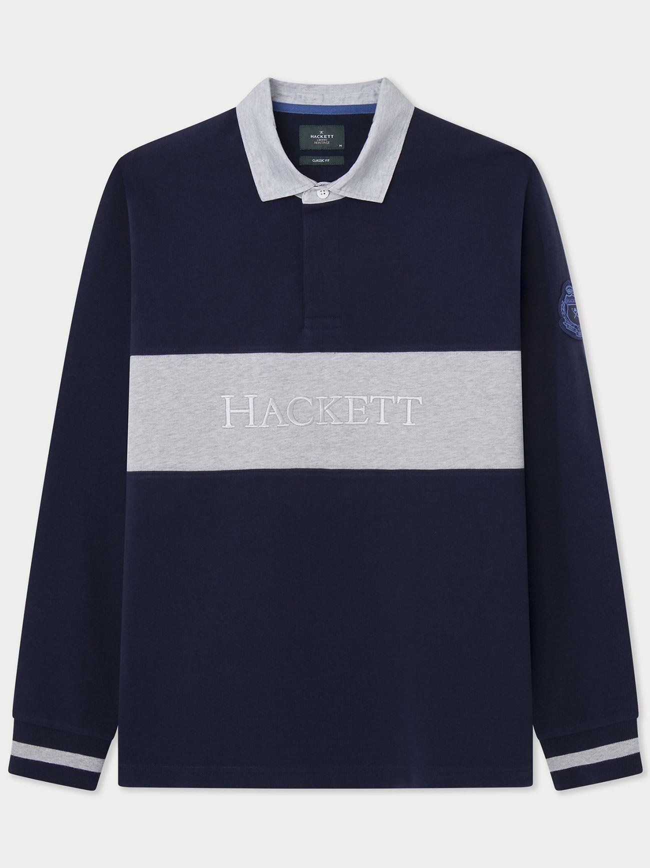 Hackett Mens Midnight Blue Heritage Panel Rugby Shirt | Designerwear