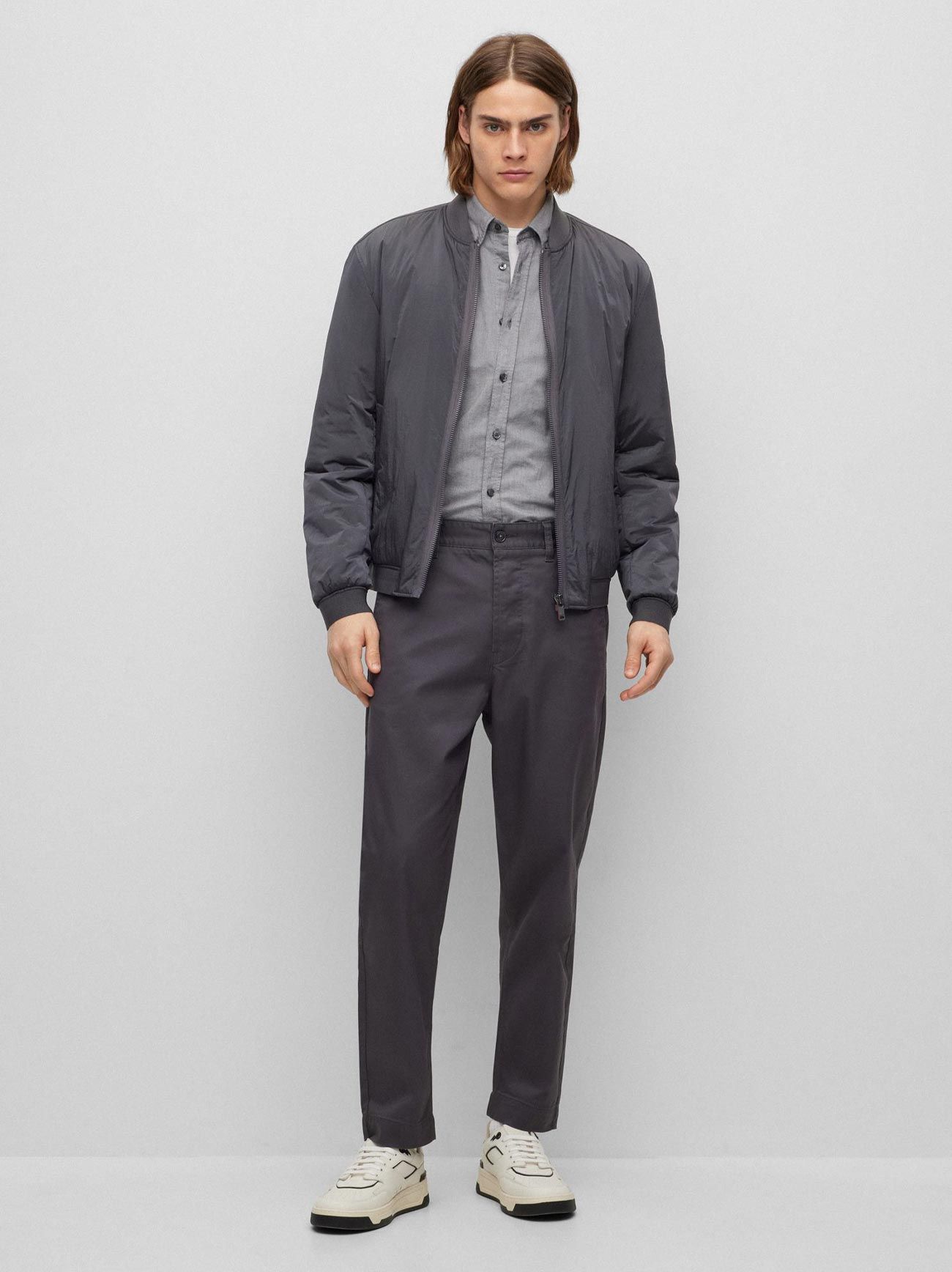 BOSS Mens Dark Grey Overse Bomber Jacket | Designerwear