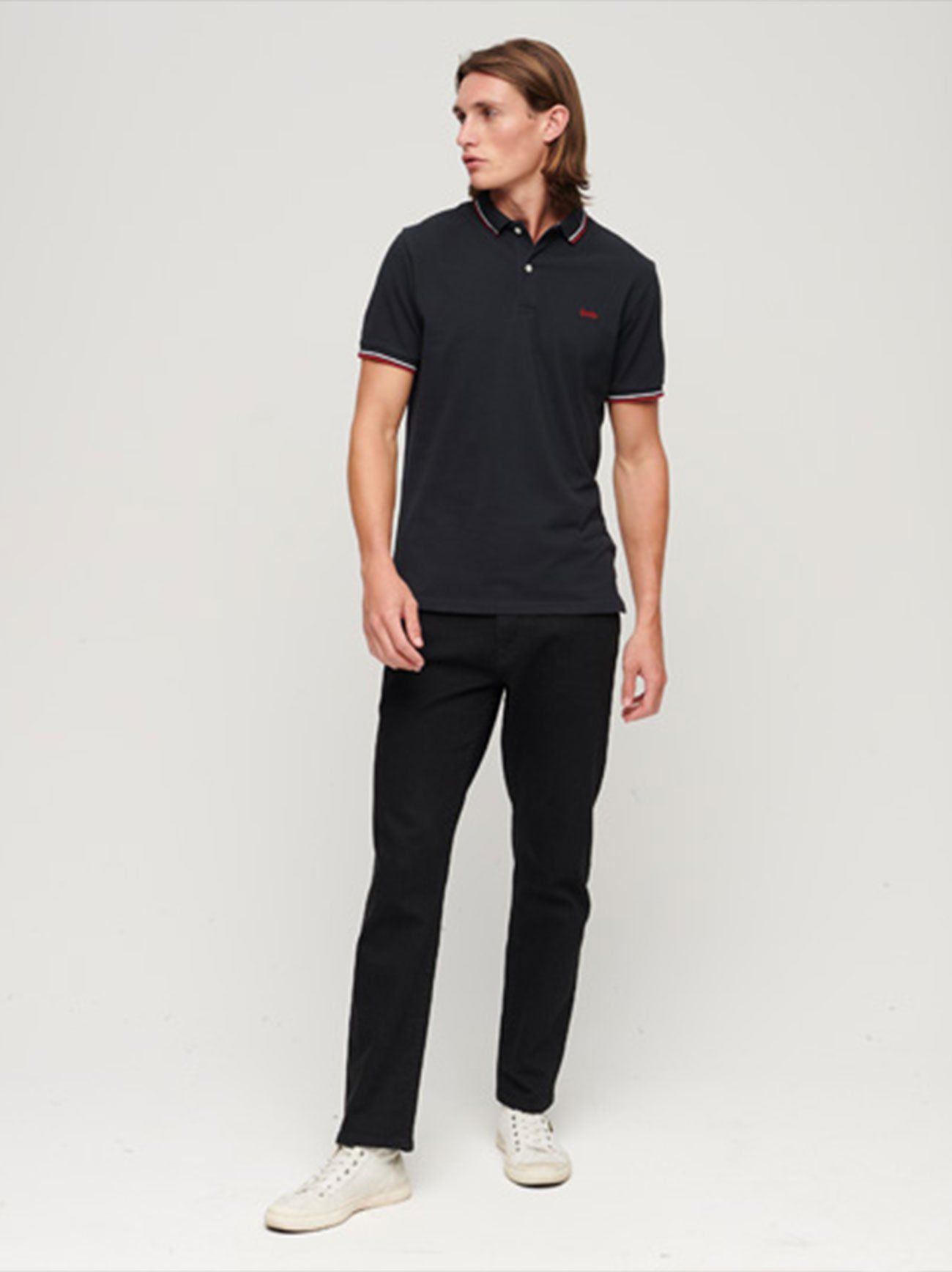 Superdry Mens Dark Navy Red Vintage Tipped Polo Shirt | Designerwear
