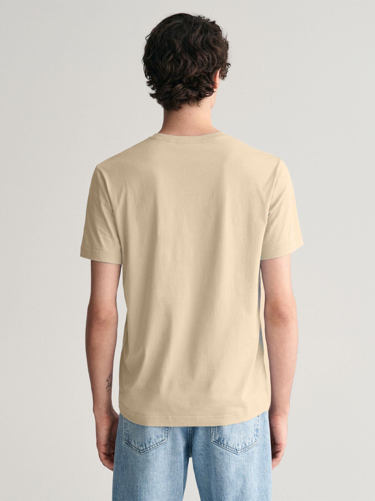 GANT Mens Silky Beige Shield Logo T-Shirt | Designerwear