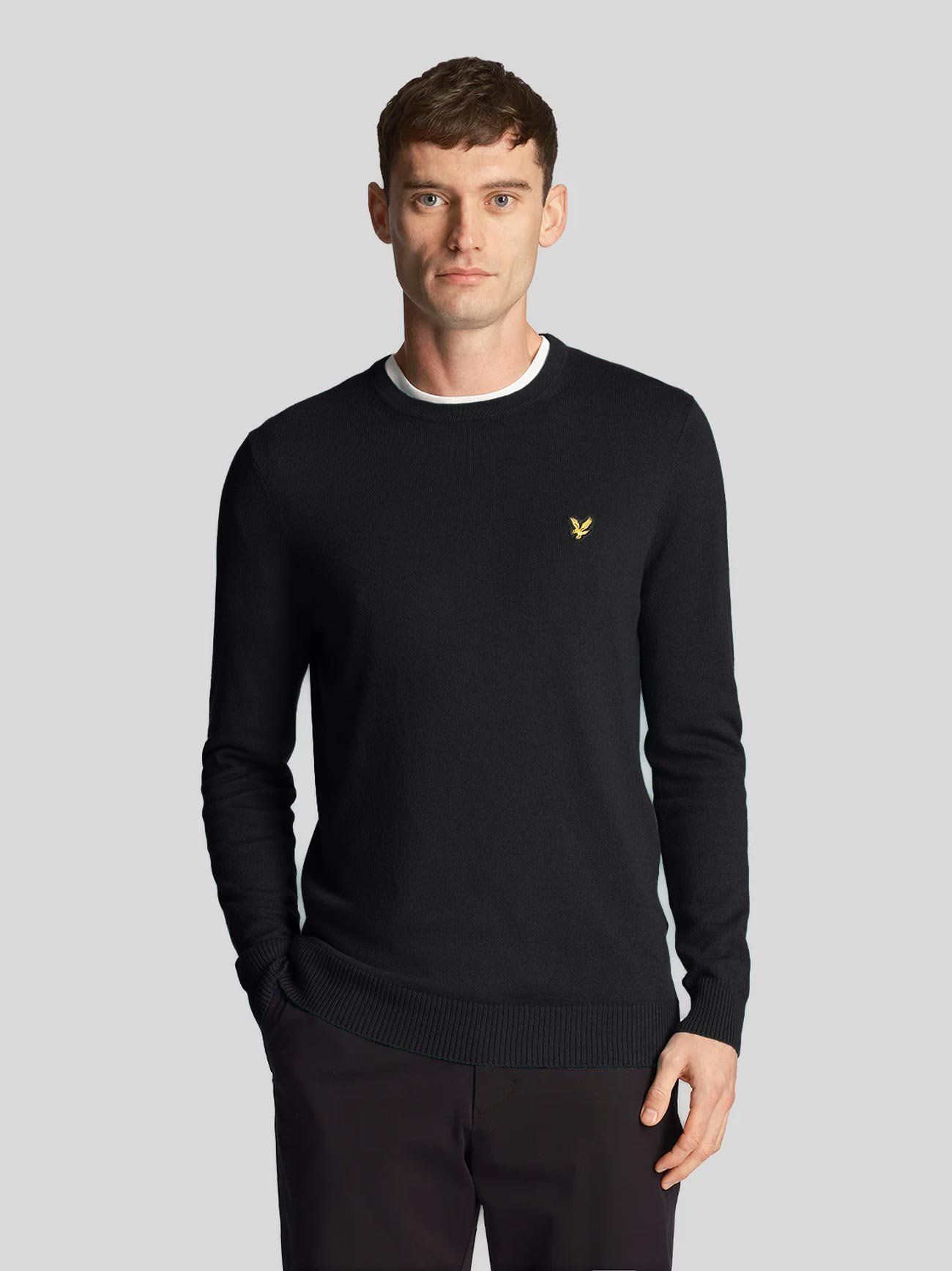 Lyle & Scott Mens Jet Black Merino Crew Neck Jumper | Designerwear