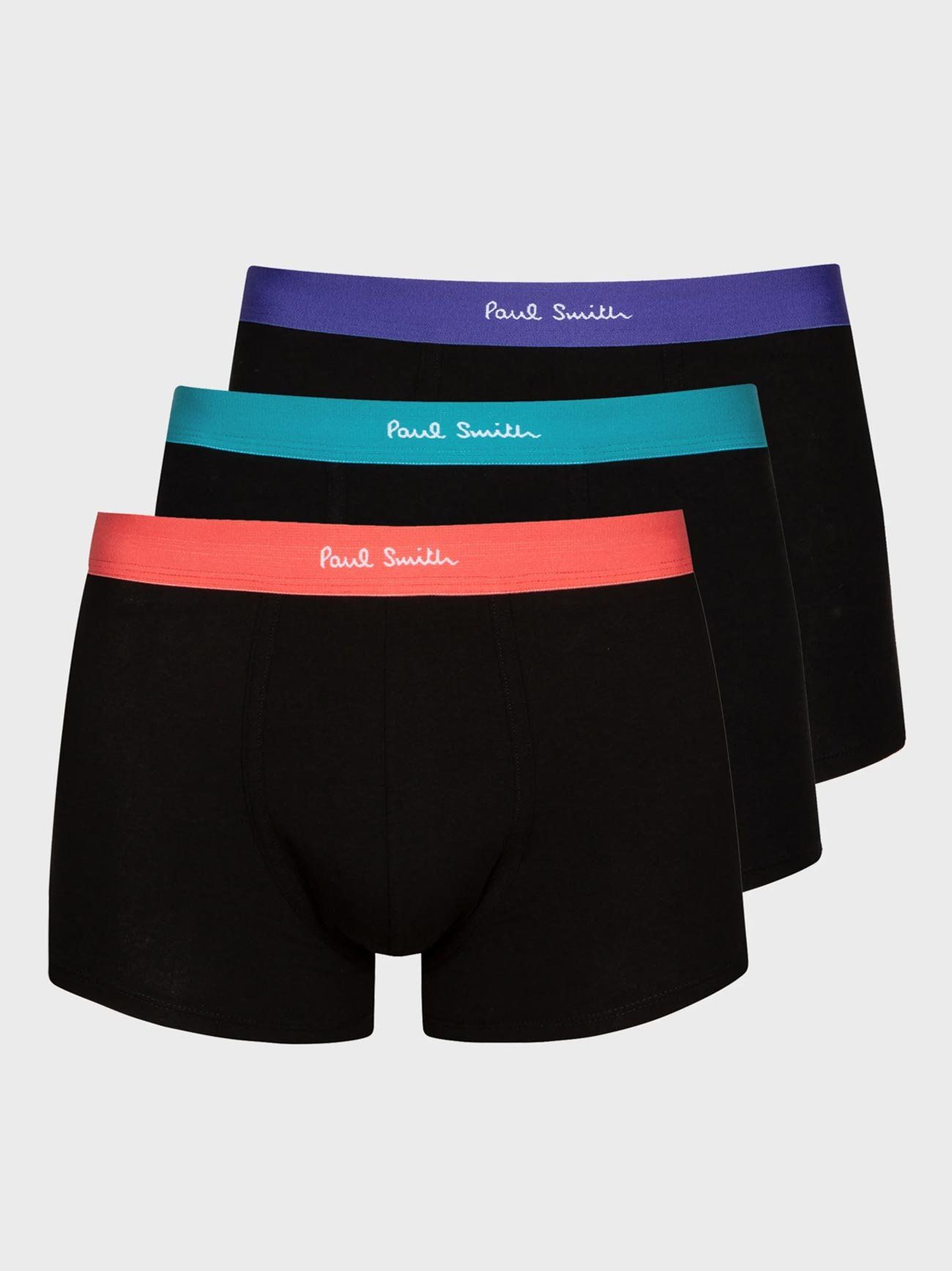 Paul Smith Mens Black 3-Pack Logo Waistband Trunk | Designerwear
