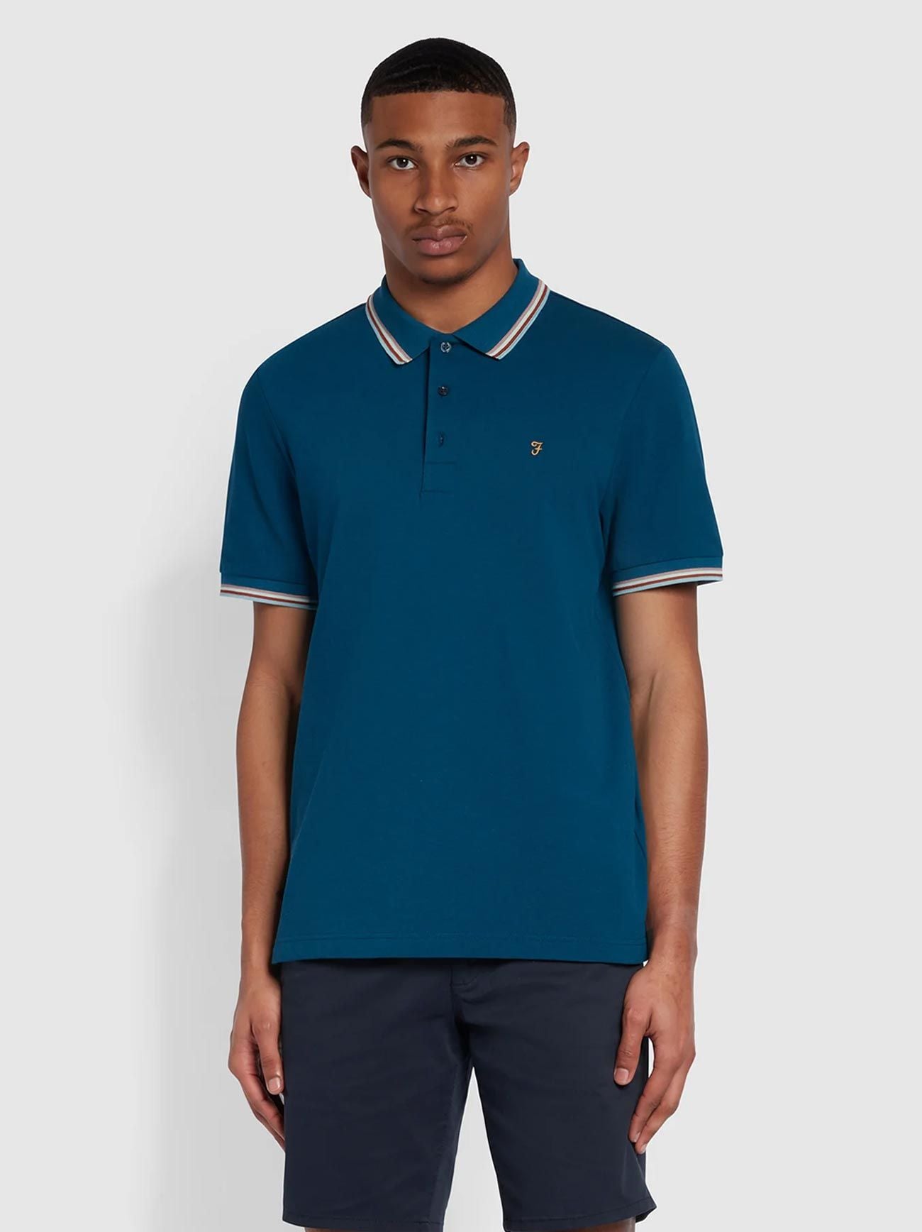 Farah Mens Sailor Blue Alvin Tipped Collar Polo Shirt | Designerwear
