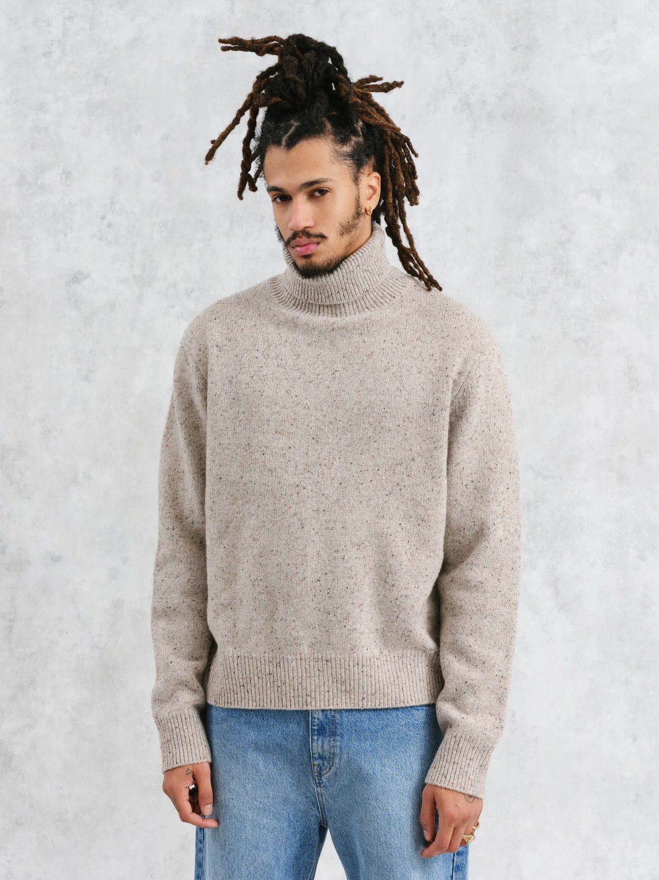 Wax London Mens Natural Ridgeway Roll Neck Jumper | Designerwear