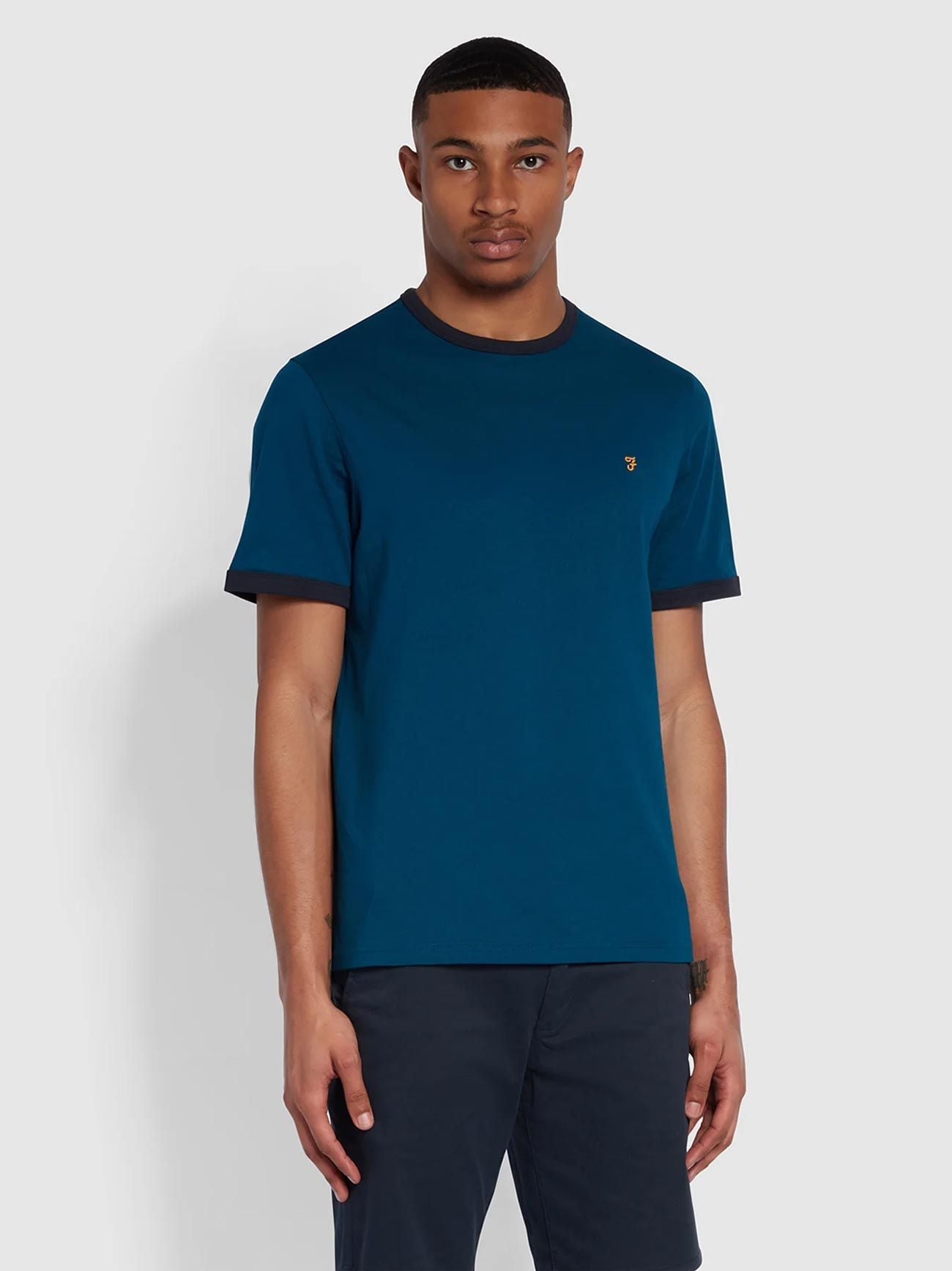 Farah Mens Sailor Blue Groves Ringer T-Shirt | Designerwear