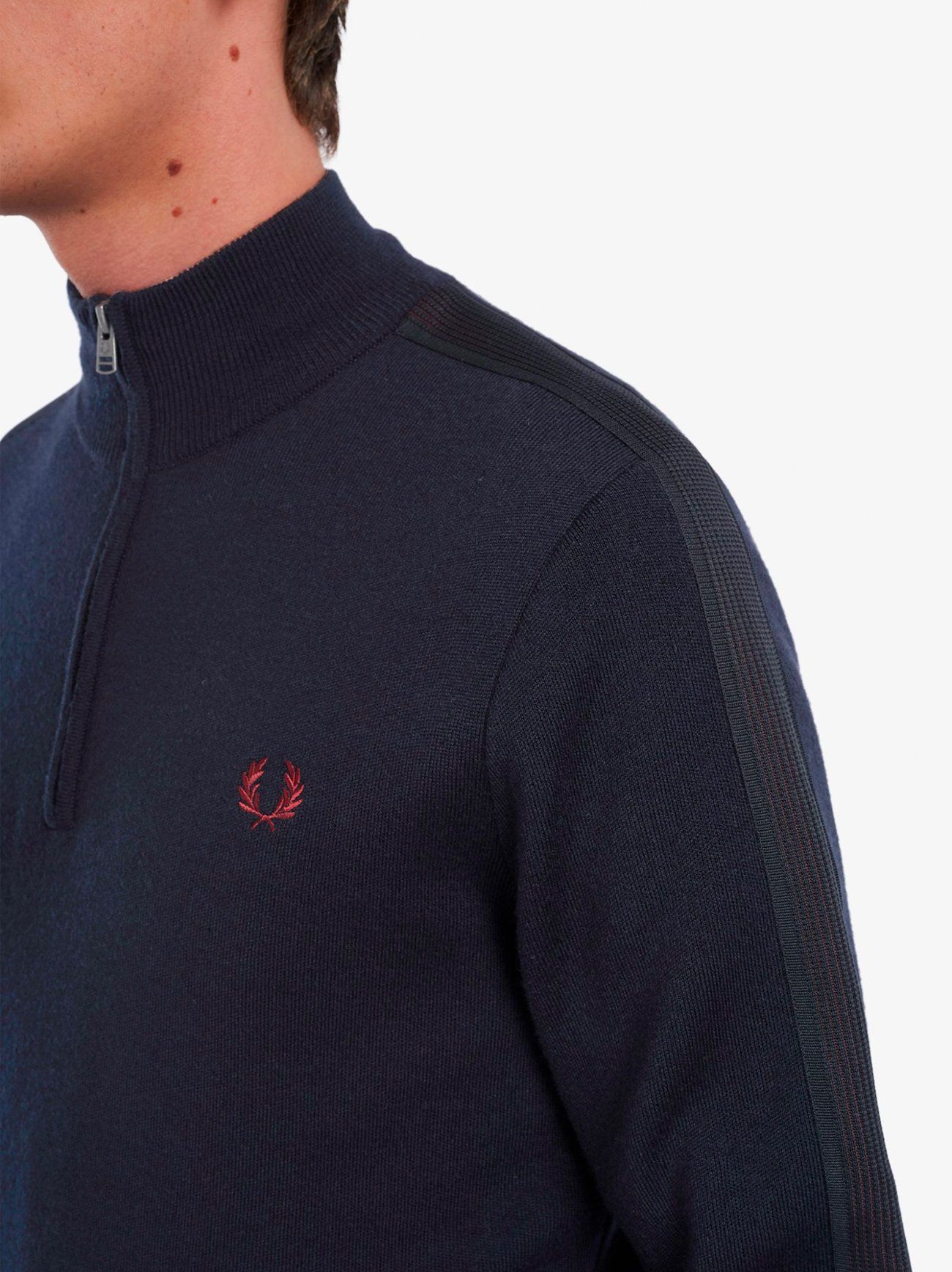 Fred Perry Navy Striped Trim Half Zip Jumper | Designerwear | Split in ...