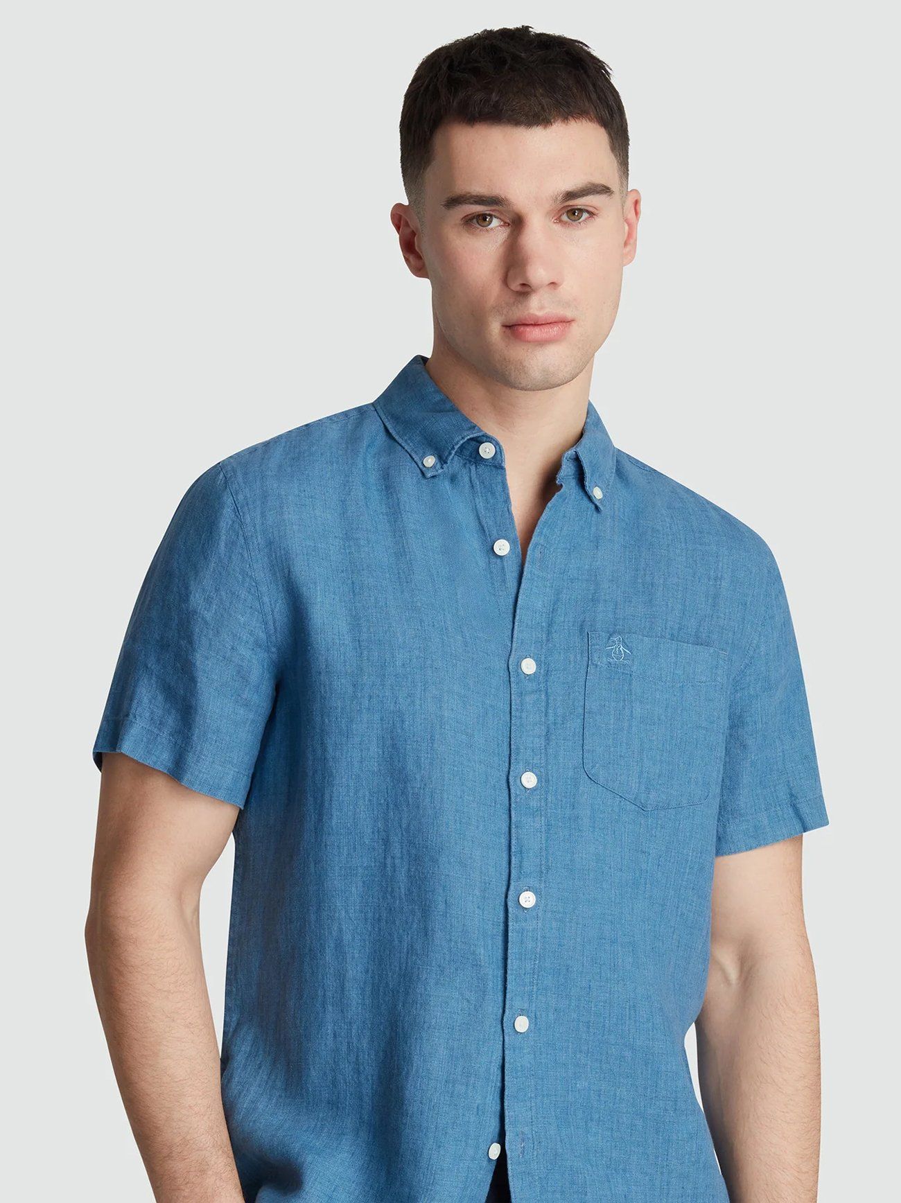 Original Penguin Mens Copen Blue Delave Linen Shirt | Designerwear