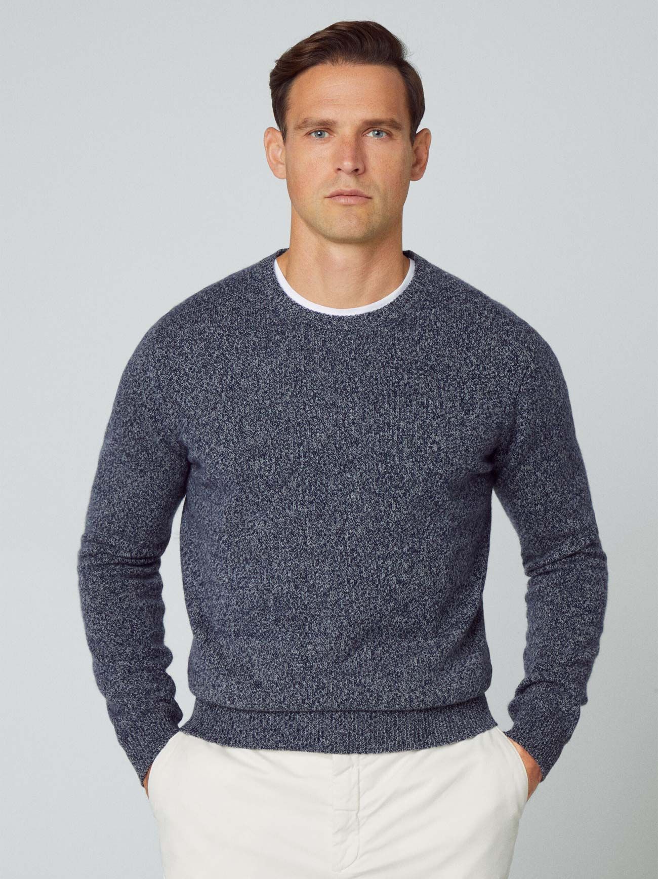 Hackett Mens Navy Grey Lightweight Mouline Jumper | Designerwear