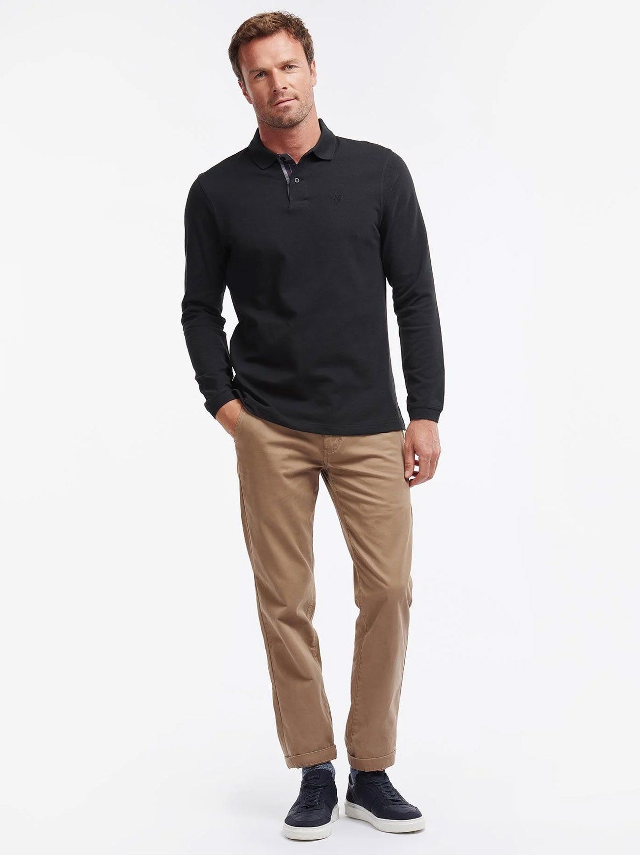 Barbour Mens Black Long Sleeve Sports Polo Shirt | Designerwear