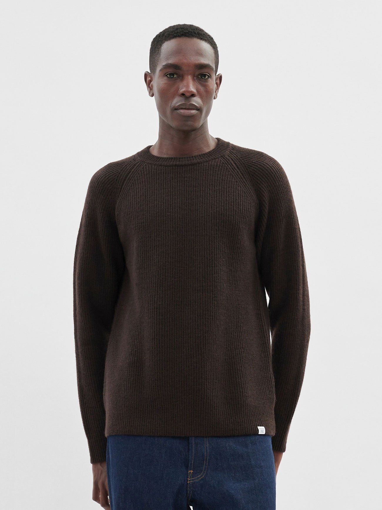 Norse Projects Mens Espresso Roald Wool Cotton Rib Jumper | Designerwear