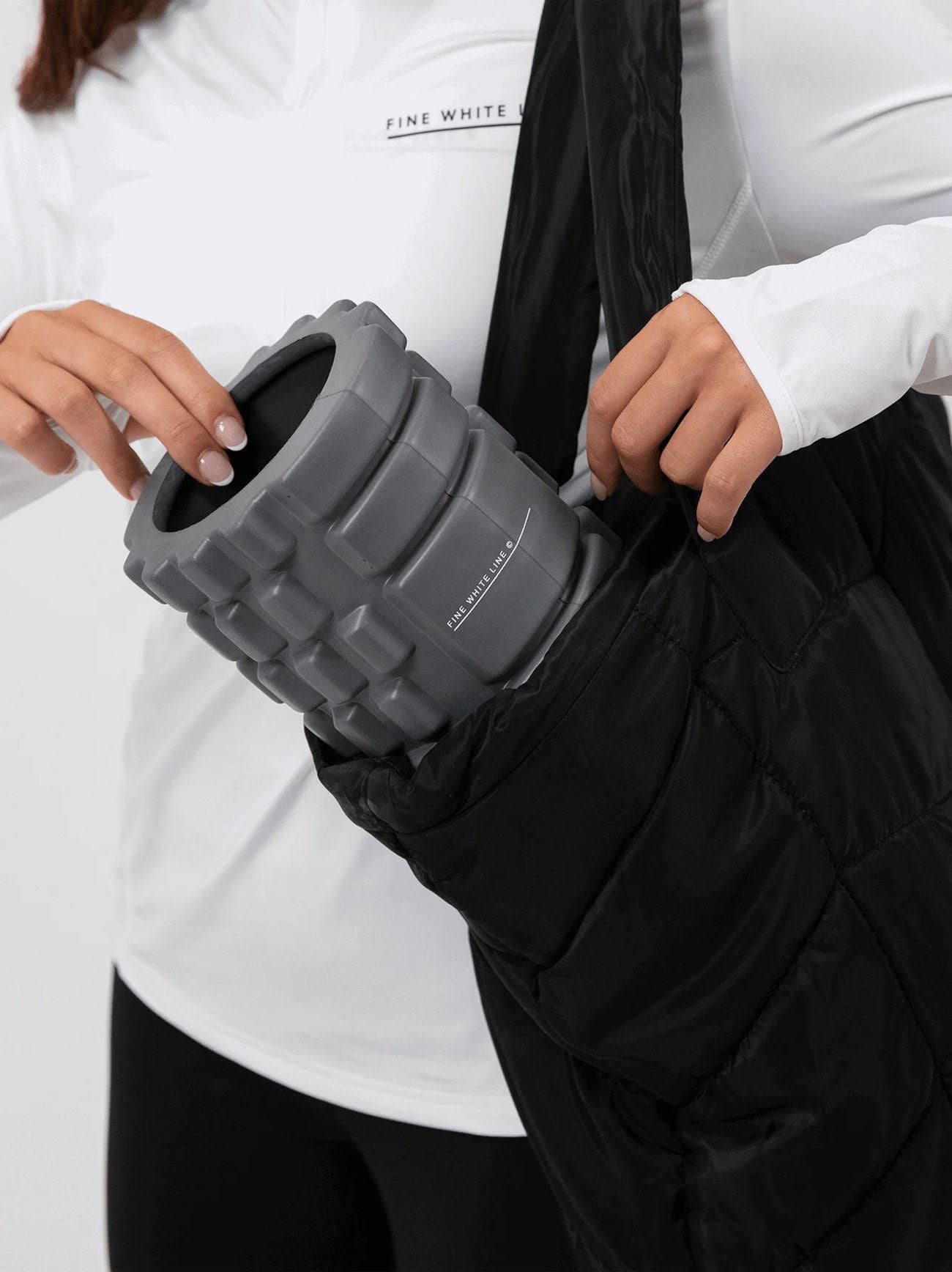 Fine White Line Womens Black Padded Tote Bag | Designerwear