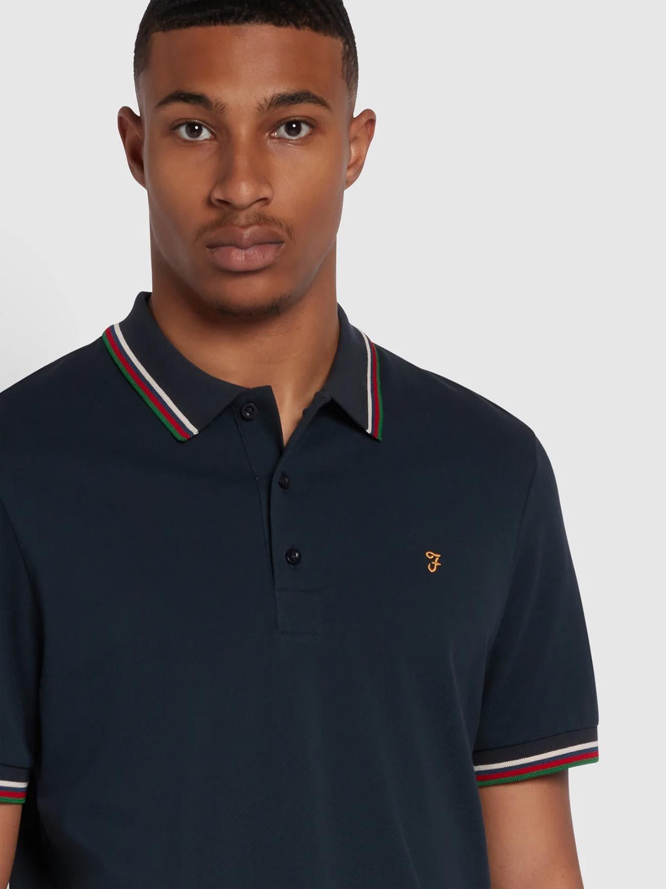 Farah Mens True Navy Alvin Tipped Collar Polo Shirt | Designerwear
