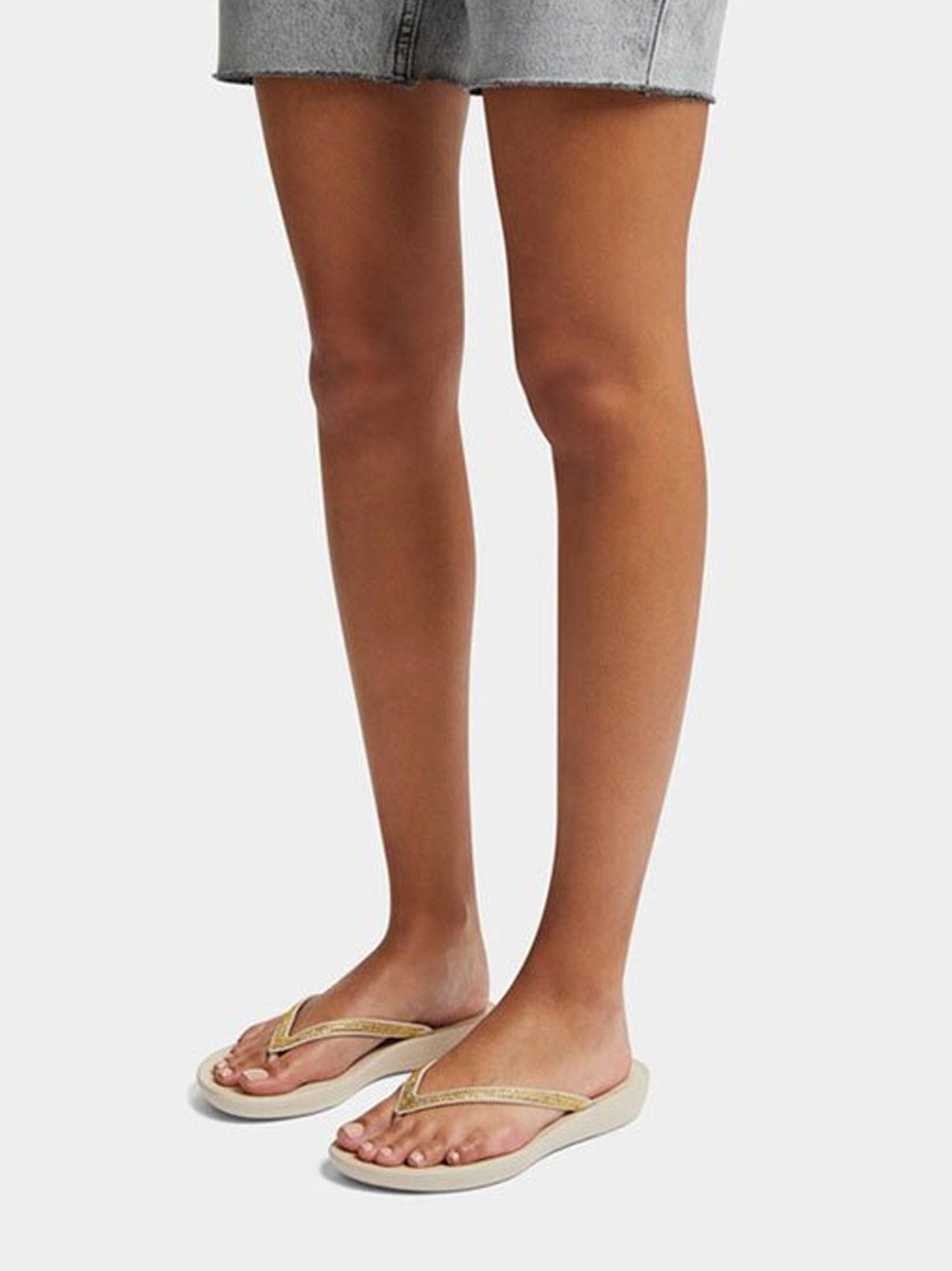 FitFlop Womens Stone Beige Iqushion Sparkle Flip Flop | Designerwear