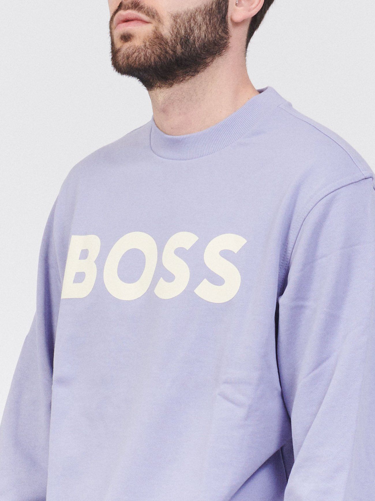 BOSS Light Pastel Purple WeBasicCrew Rubber Print Logo Sweatshirt ...