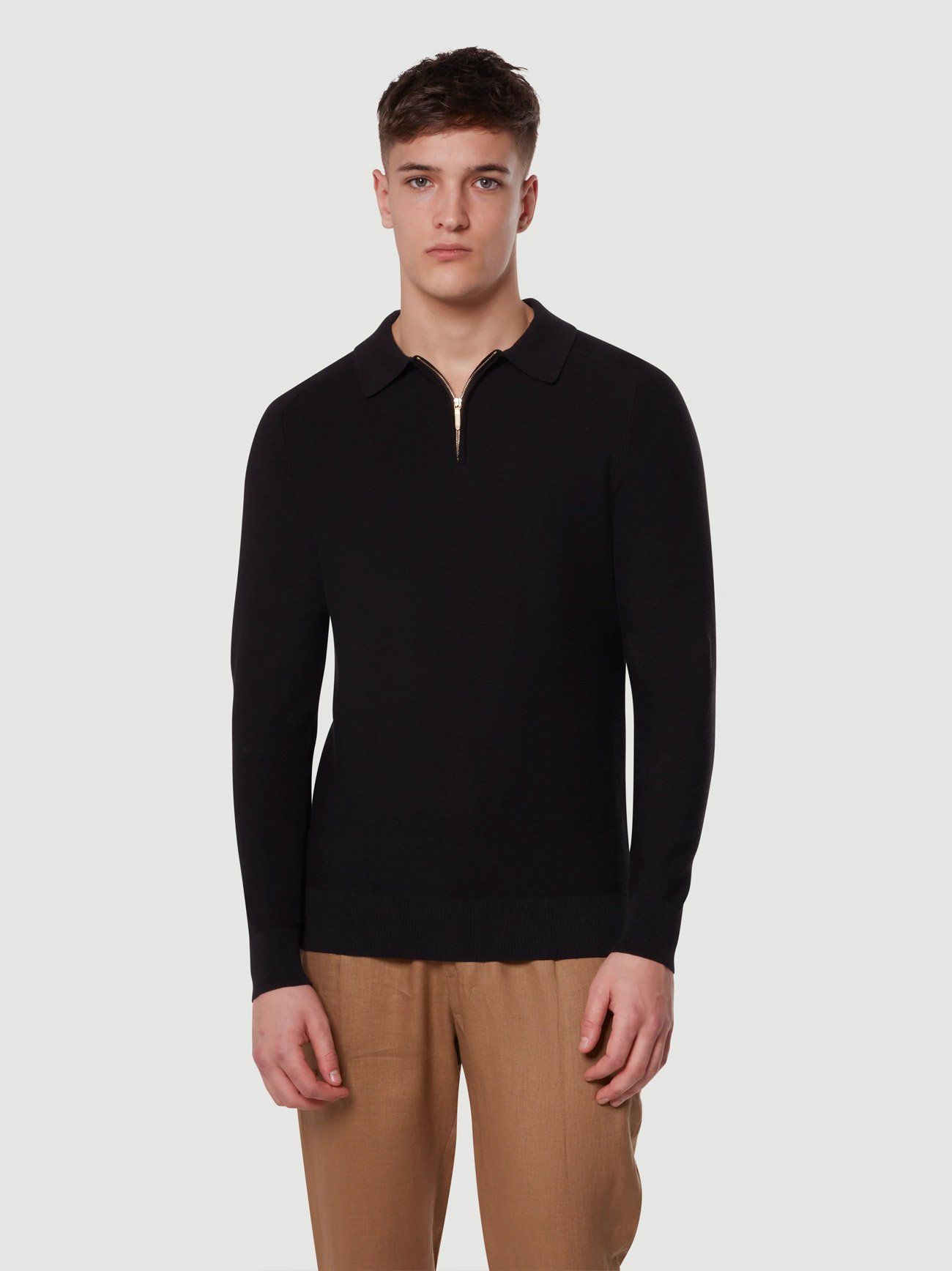 CHÉ Mens Black Long Sleeve Harlow Polo Shirt | Designerwear