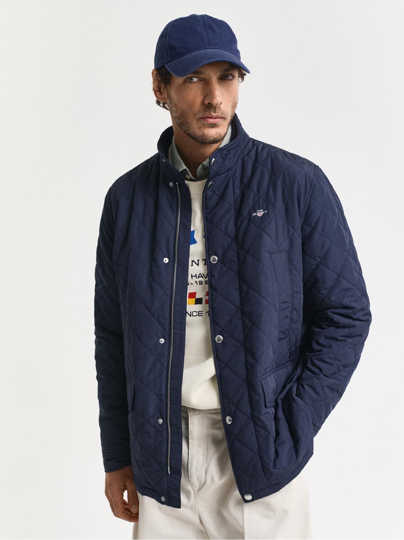 GANT Mens Evening Blue Quilted Windcheater Mid Jacket | Designerwear