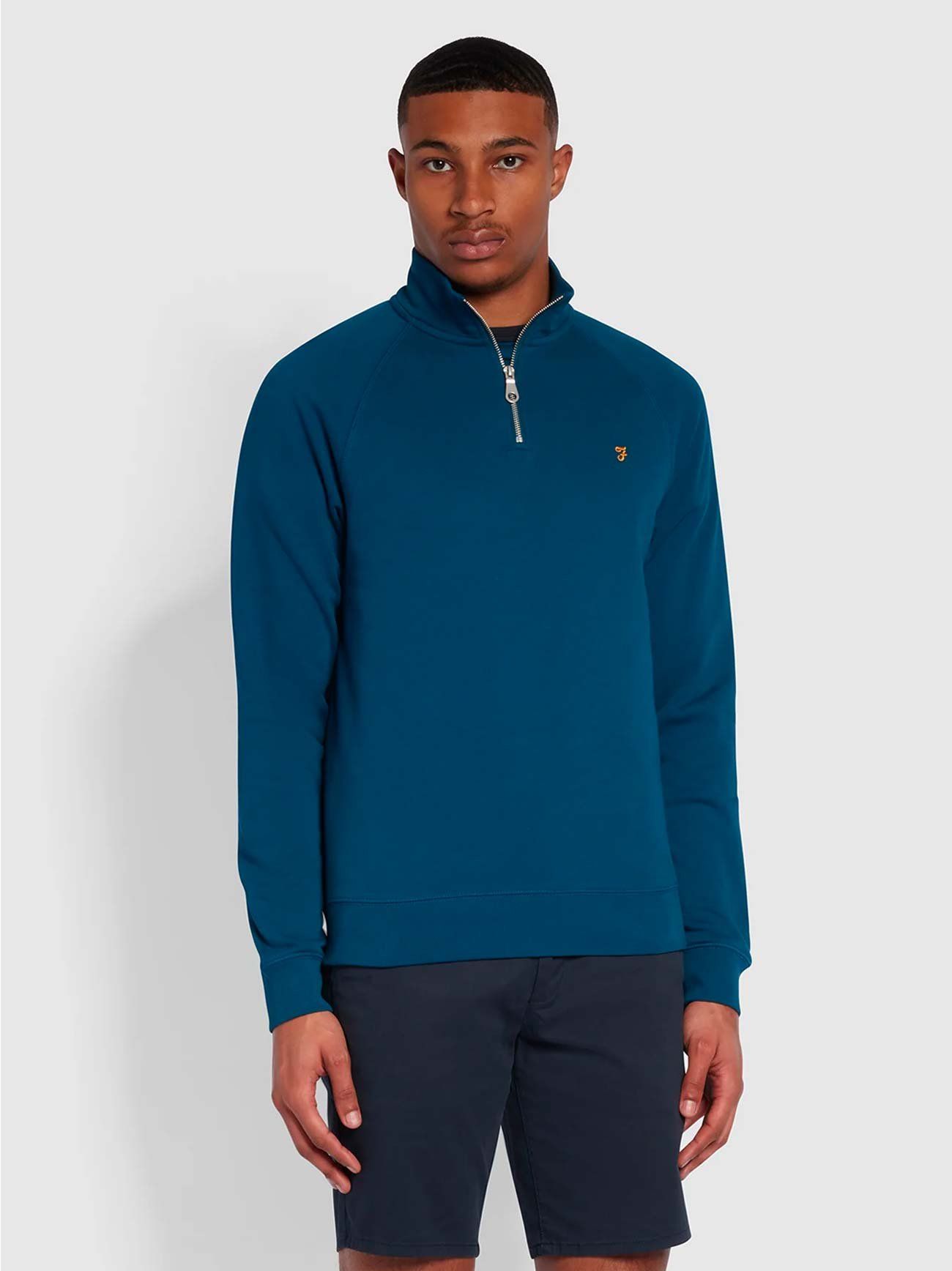 Farah Mens Sailor Blue Jim Quarter Zip Sweatshirt | Designerwear