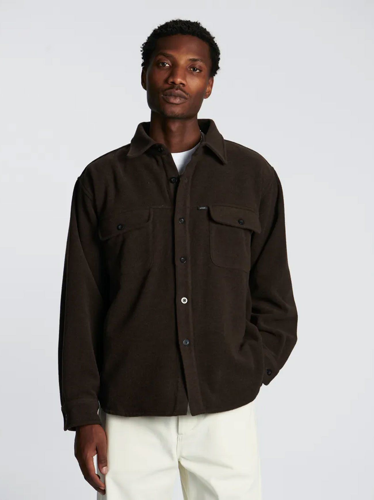 Edwin Mens Brown Jowen Long Sleeve Overshirt | Designerwear