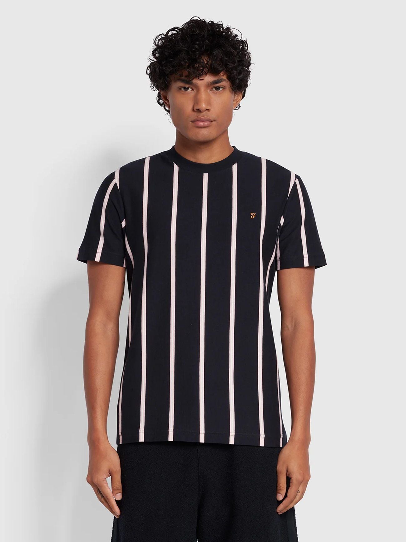 Farah True Navy Peralta Vertical Striped T-Shirt | Designerwear ...