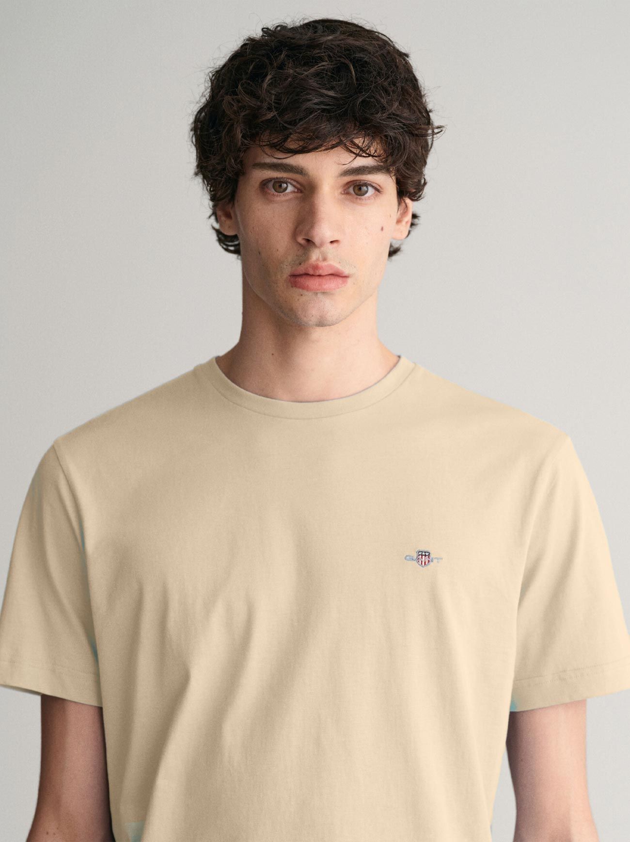 GANT Mens Silky Beige Shield Logo T-Shirt | Designerwear