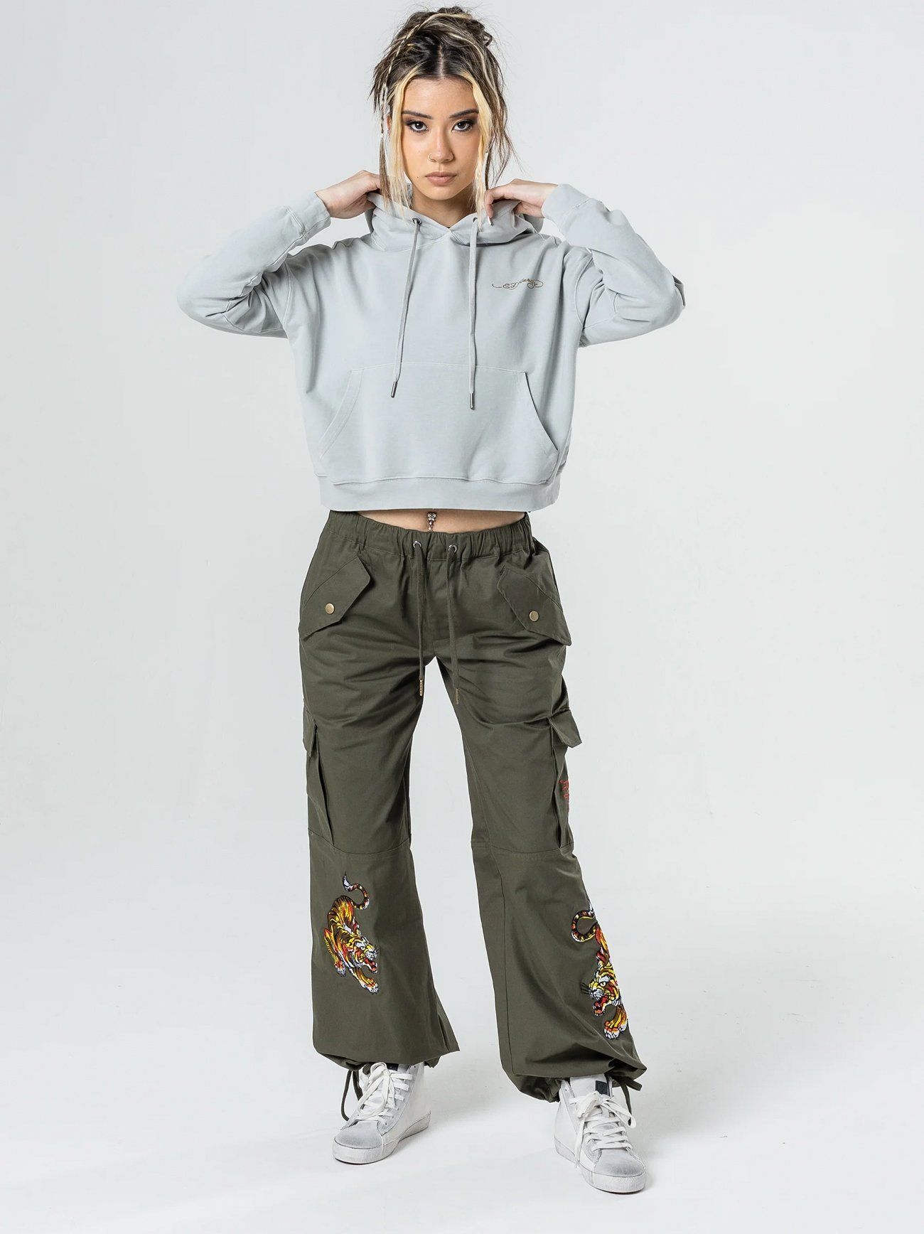 Ed Hardy Womens Dusty Olive Tiger Cargo Pant | Designerwear