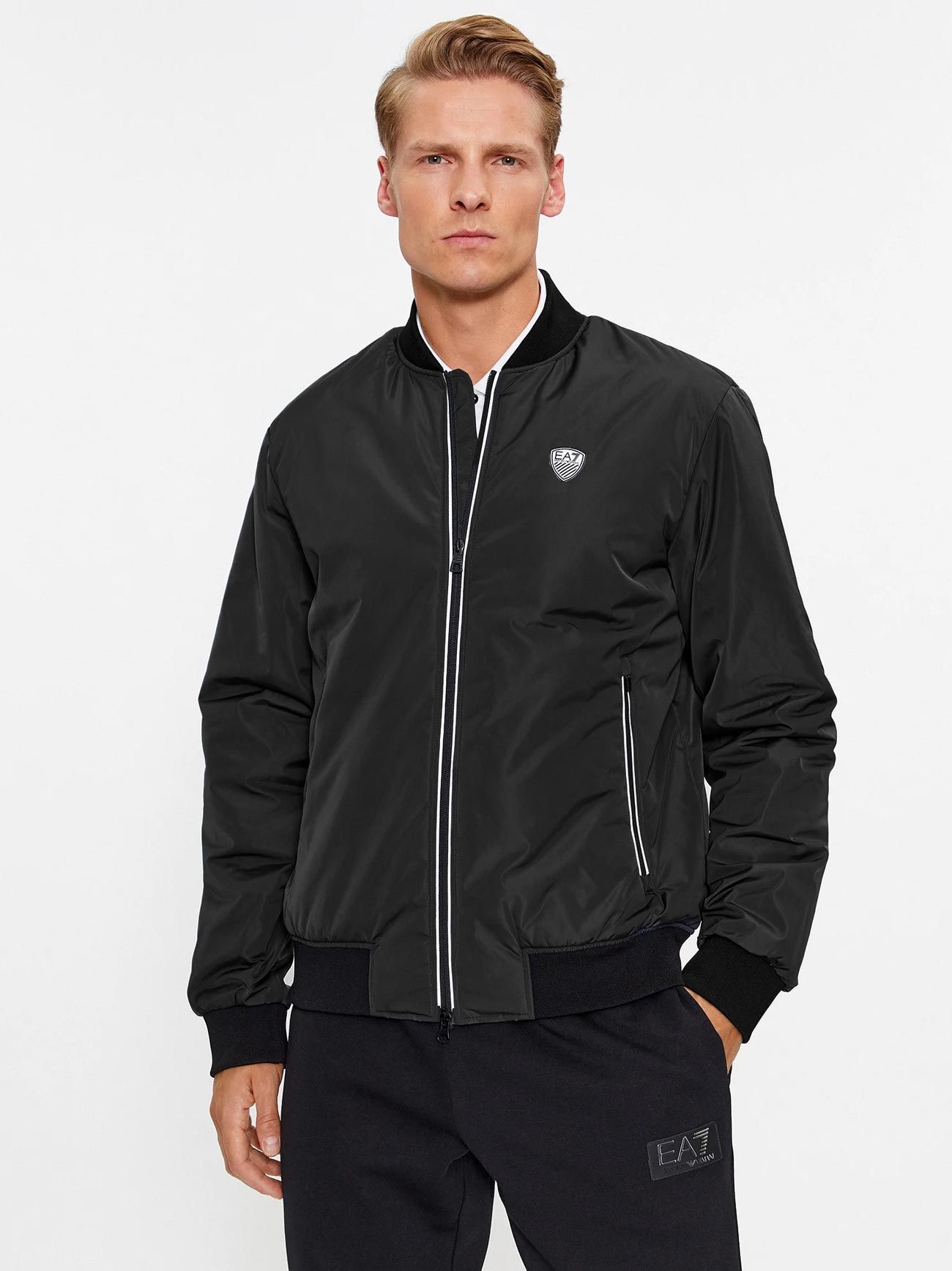 EA7 Mens Black Shield Bomber Jacket | Designerwear