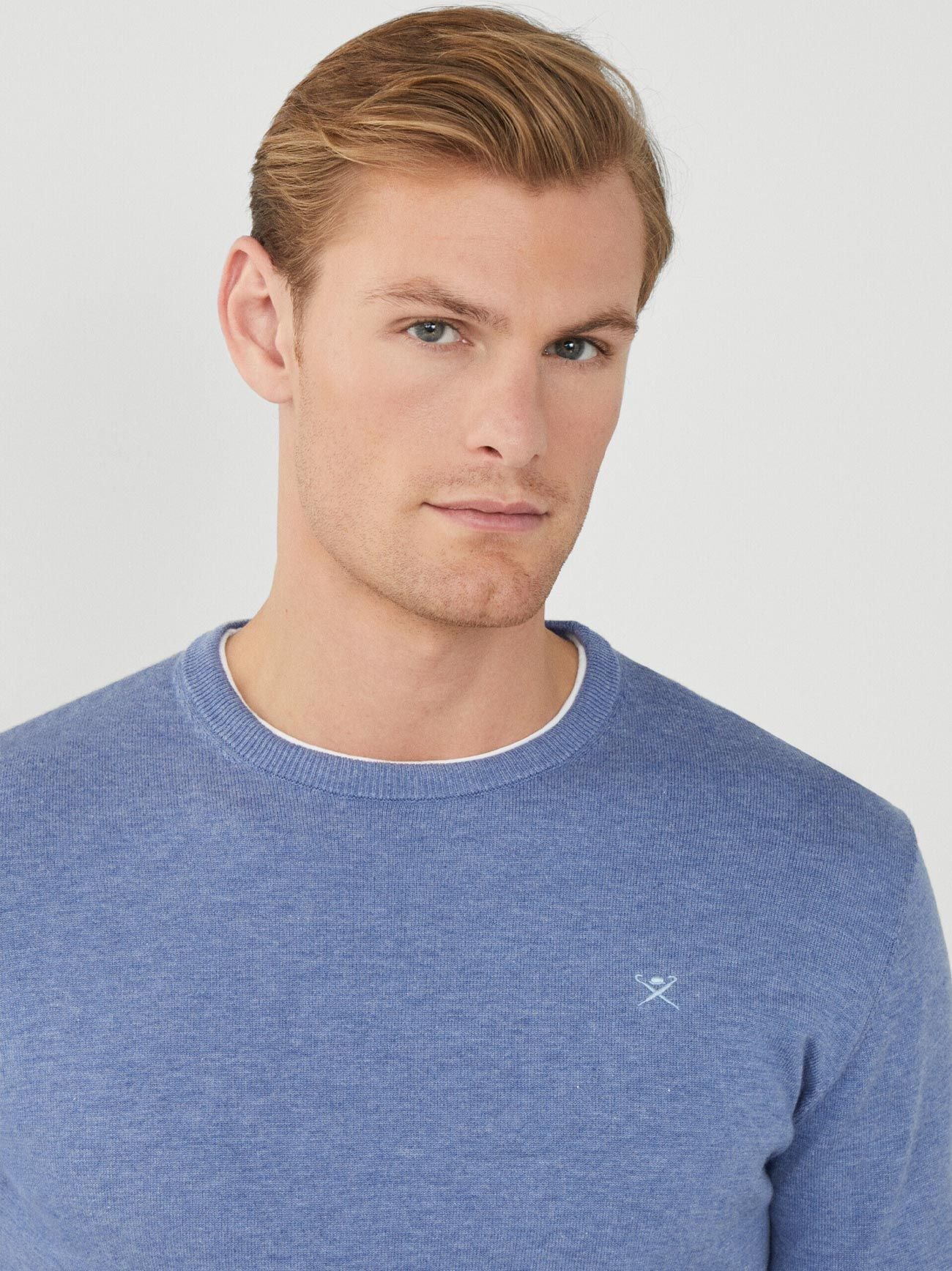 Hackett Mens Chambray Blue Cotton Silk Crew Neck Sweatshirt | Designerwear