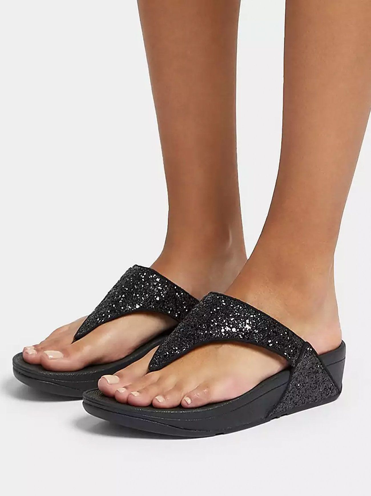 FitFlop Womens Black Glitter Lulu Glitter Toe-Thong Flip Flop ...