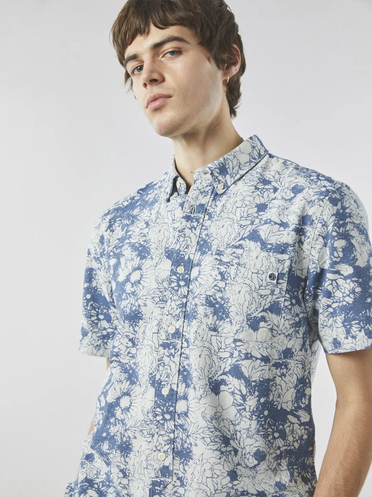 Pretty Green Mens Blue Randall Denim Short Sleeve Shirt | Designerwear
