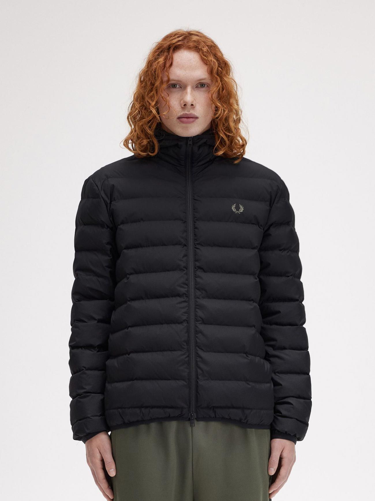 Fred Perry Mens Black Hooded Insulated Jacket | Designerwear