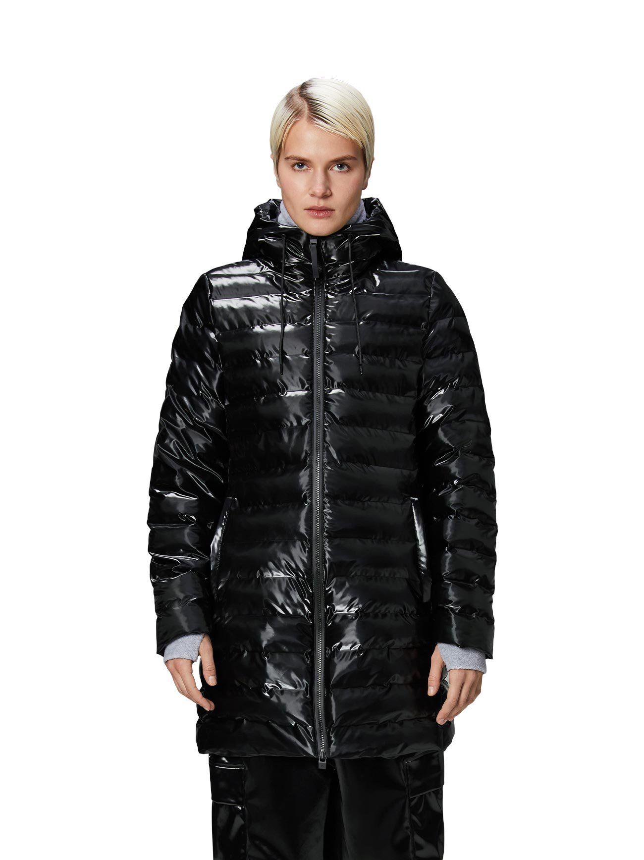 Rains Womens Night Lohja Long Puffer Curve Jacket | Designerwear