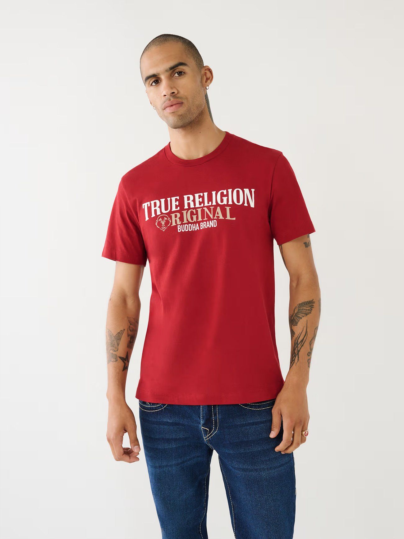 True Religion Mens Red Dahlia True Logo T-Shirt | Designerwear