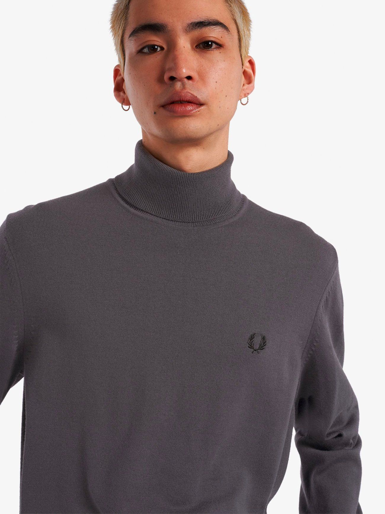 Fred Perry Gunmetal Roll Neck Jumper | Designerwear | Buy Now Pay Later ...