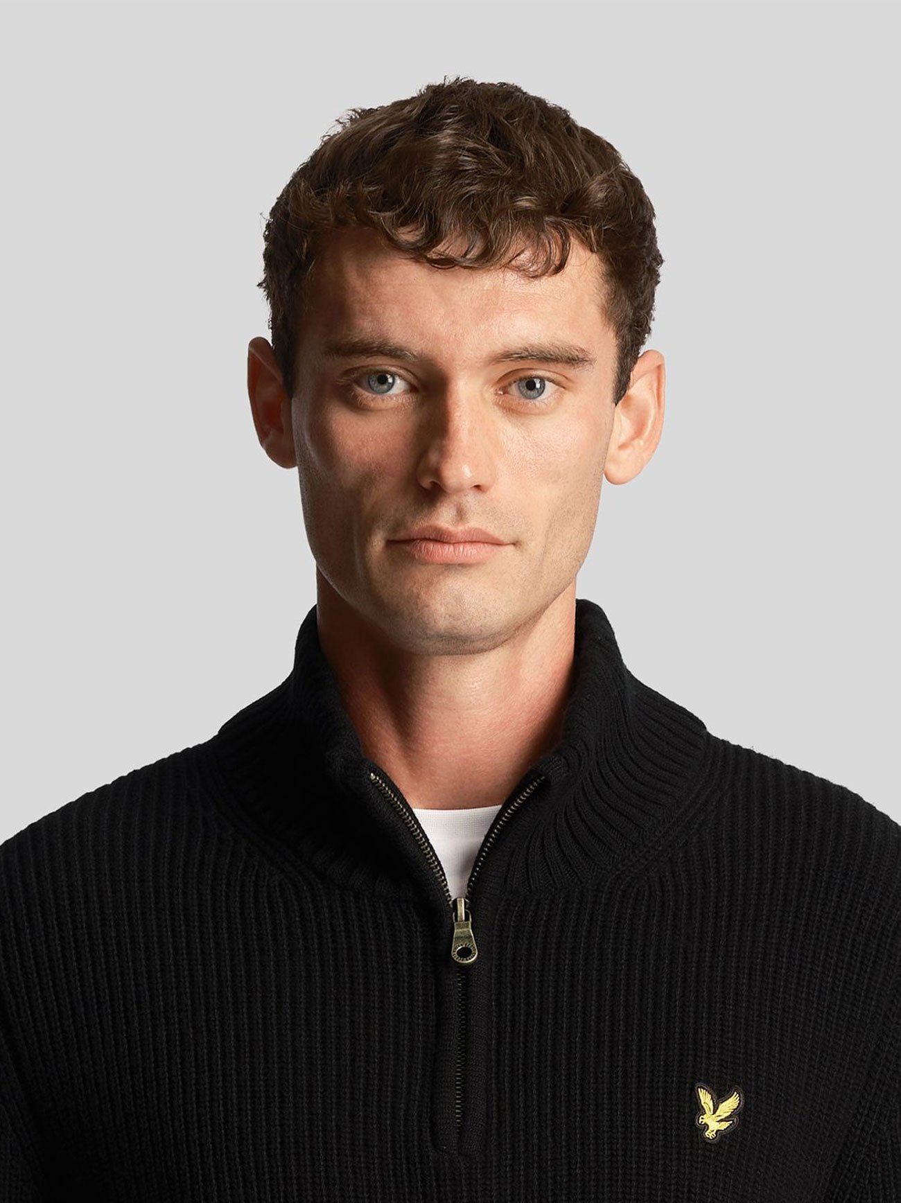 Lyle and Scott Mens Jet Black Ribbed Quarter Zip Jumper | Designerwear