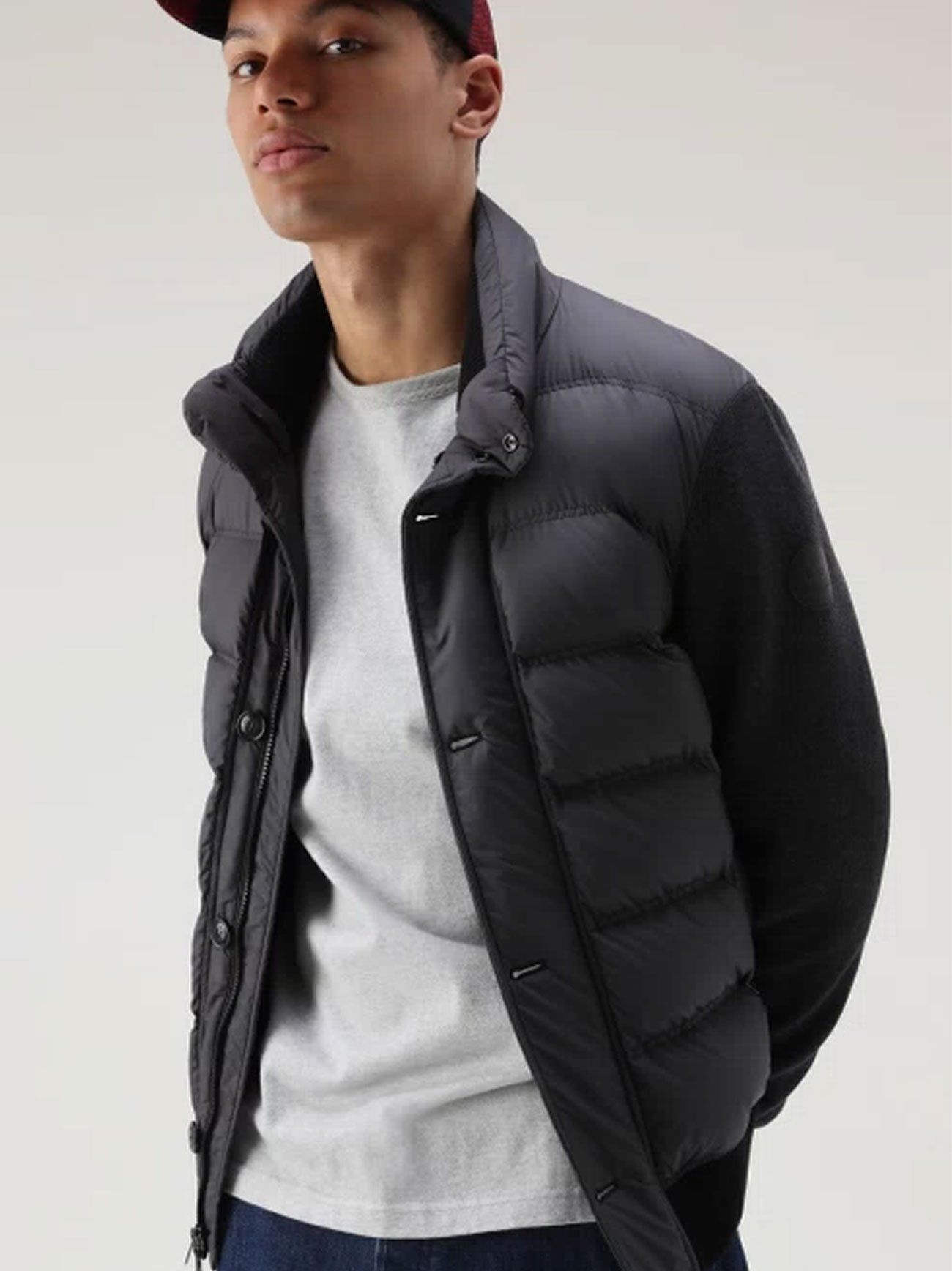 Woolrich Mens Charcoal Melange Wool Bonded Hybrid Fleece Jacket ...