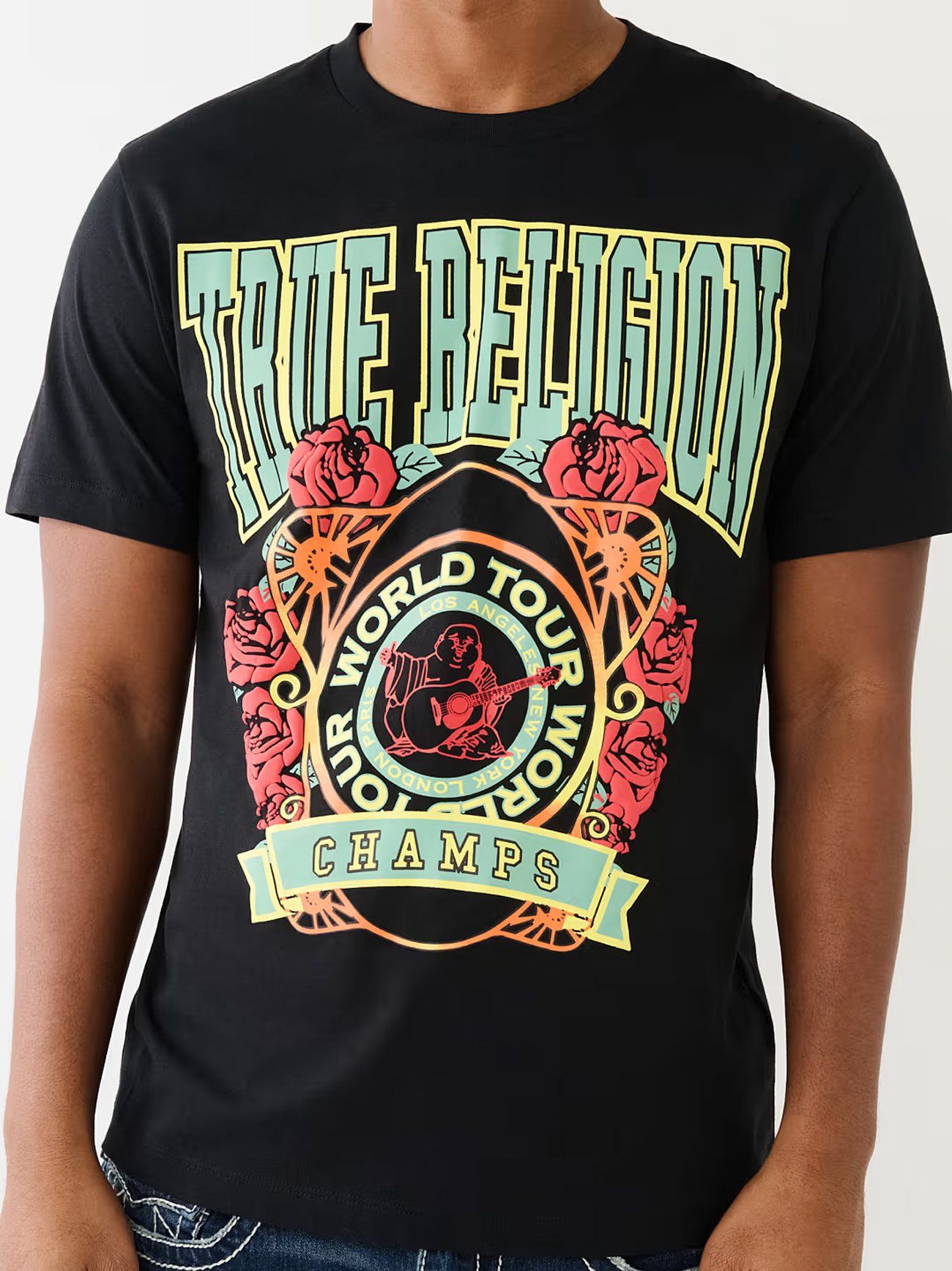 True Religion Mens Jet Black Champs Puff Print T-Shirt | Designerwear