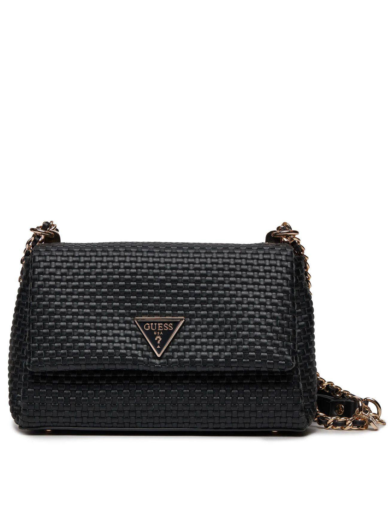 GUESS Womens Black Etel Convertible Crossbody Flap Bag | Designerwear