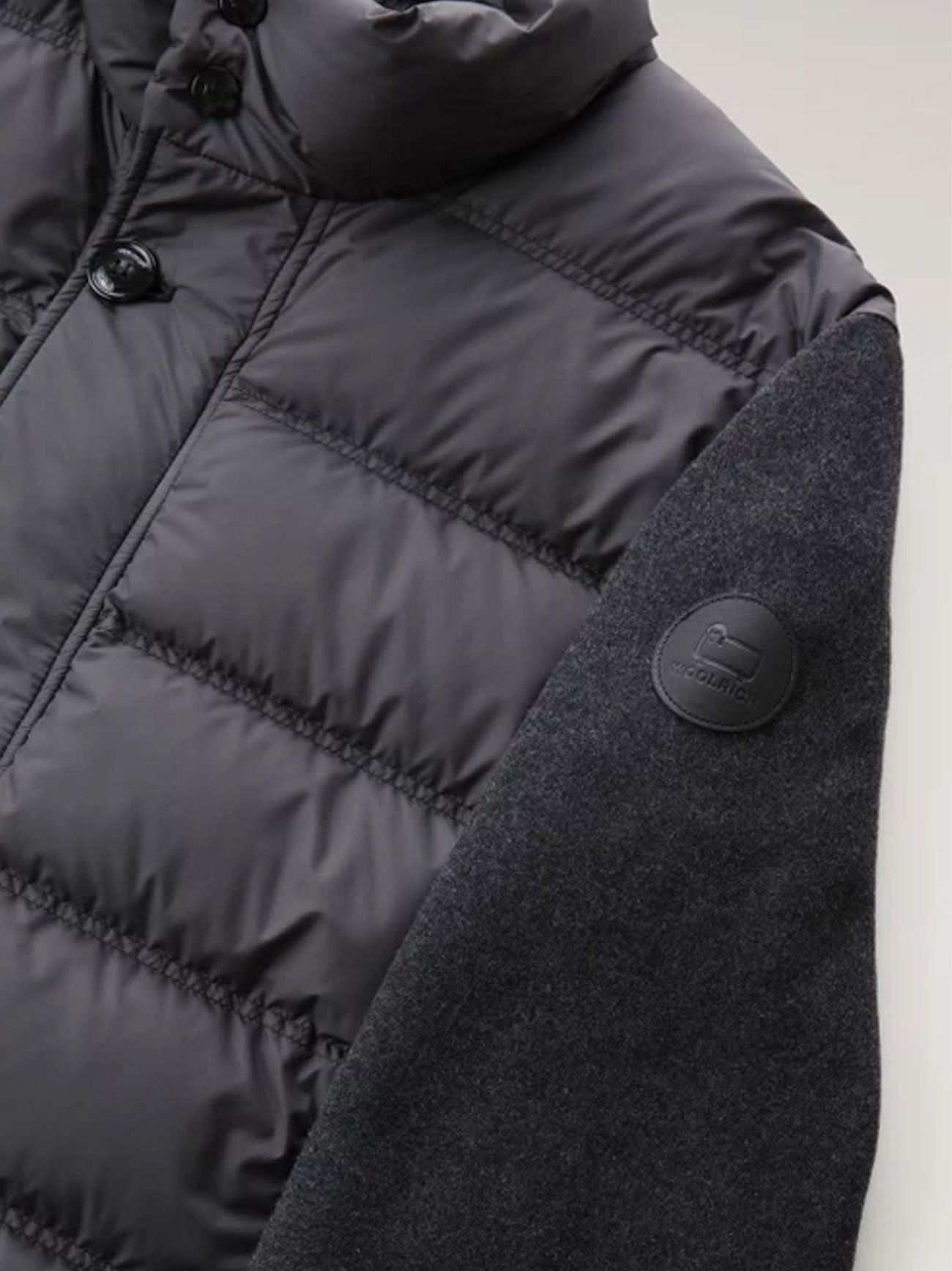 Woolrich Mens Charcoal Melange Wool Bonded Hybrid Fleece Jacket ...