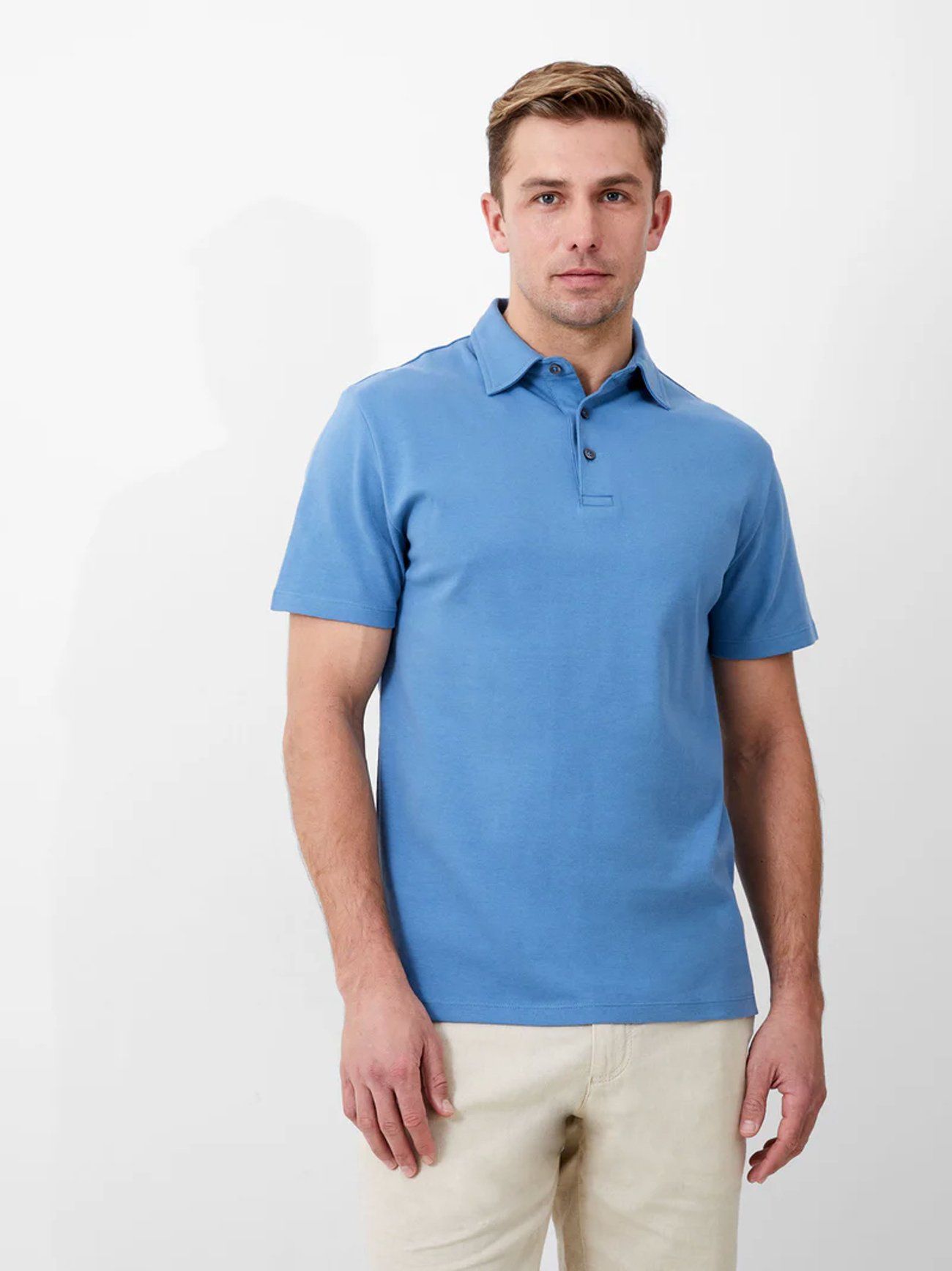French Connection Mens Steel Blue Button Placket Polo Shirt | Designerwear