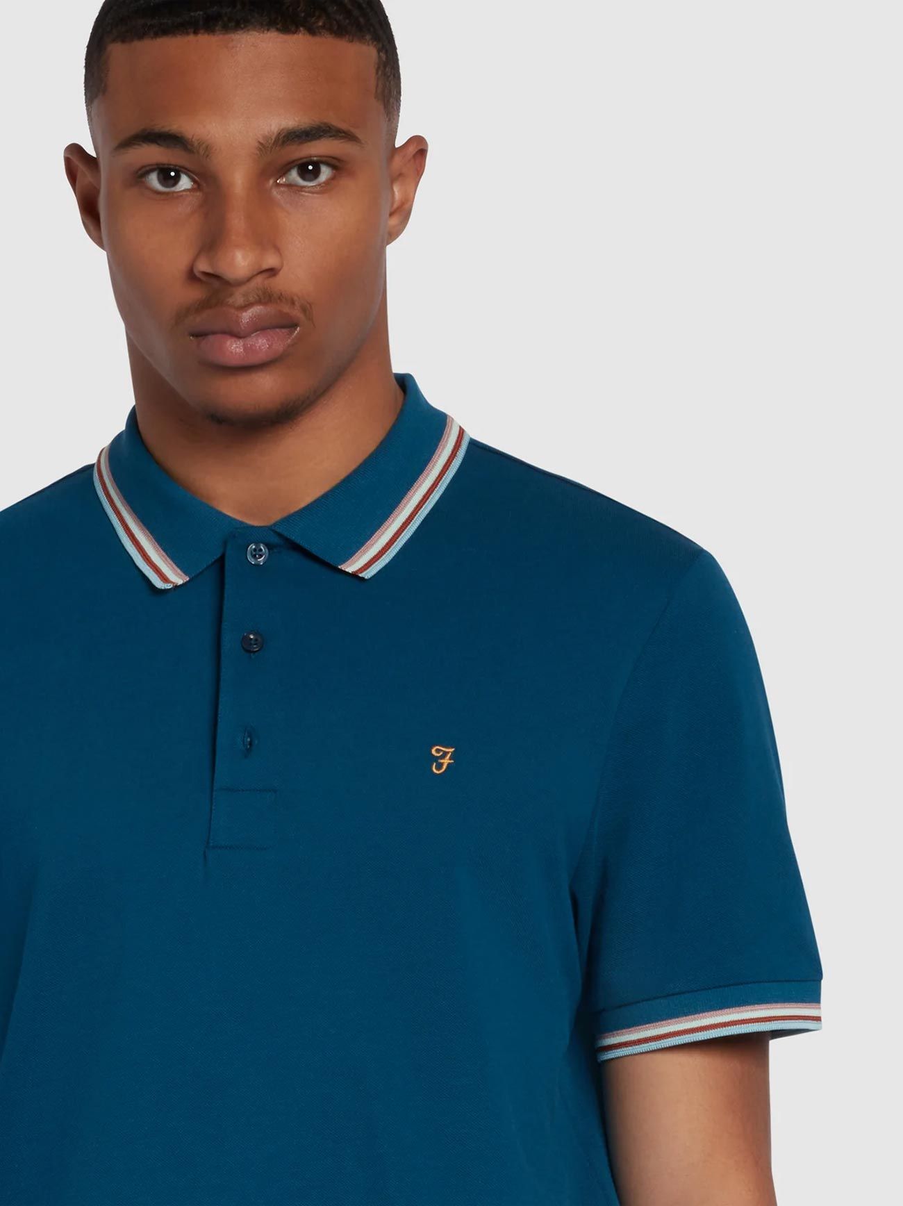 Farah Mens Sailor Blue Alvin Tipped Collar Polo Shirt | Designerwear