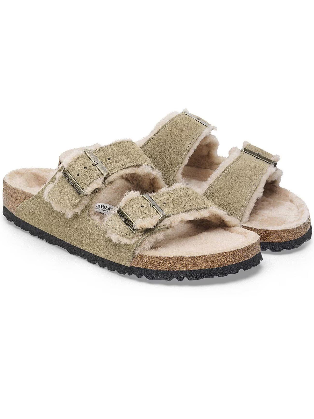 Birkenstock Mens Taupe Arizona Shearling Sandal | Designerwear