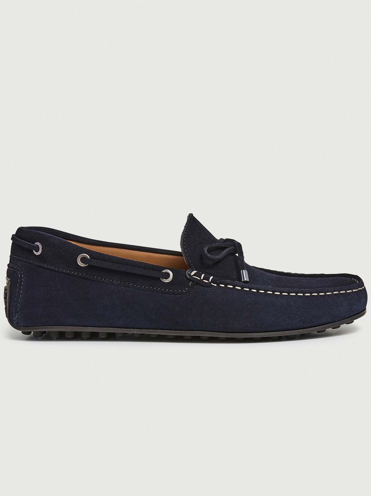 Hackett Mens Dark Ocean Blue Driver Suede Moccasin | Designerwear