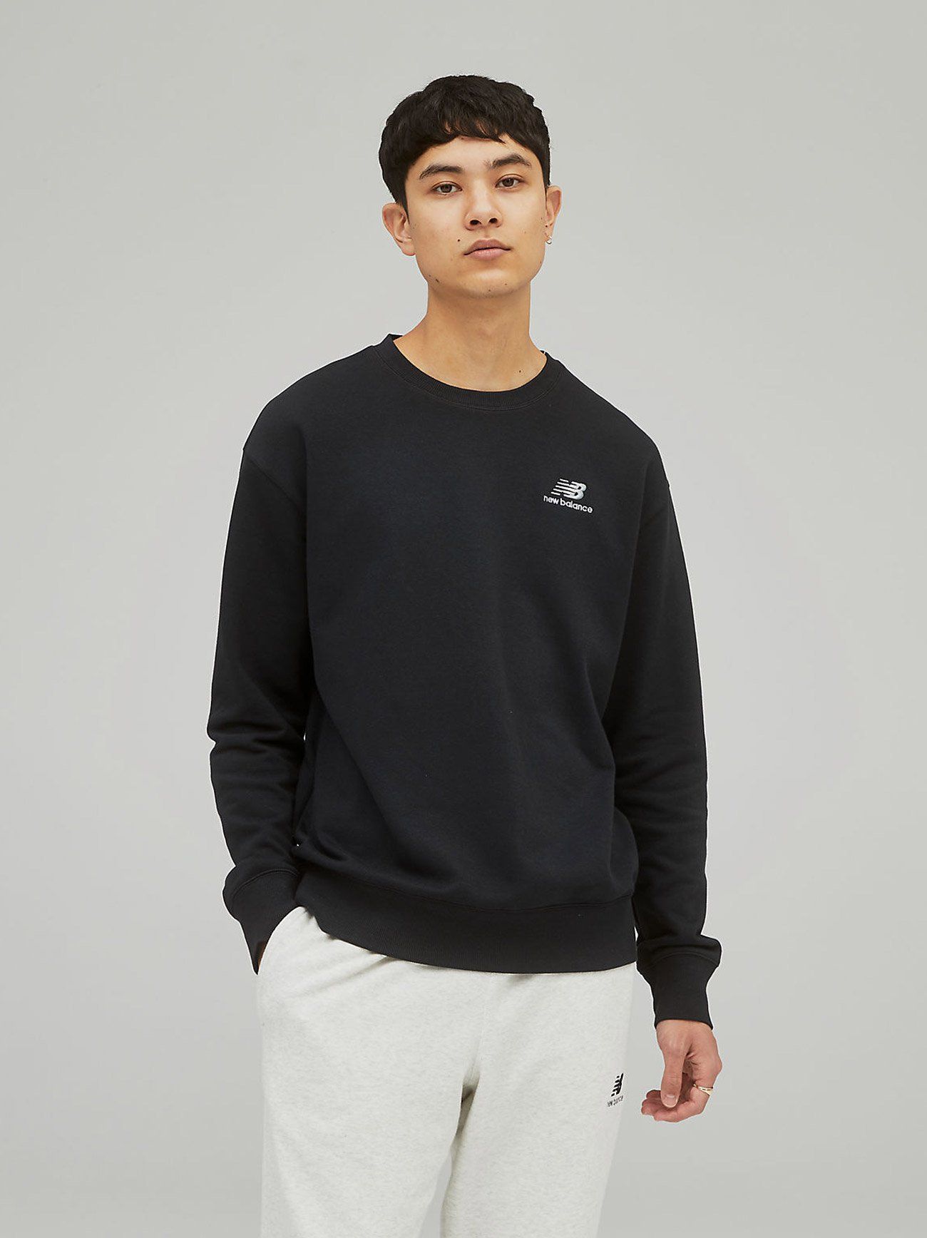 New Balance Mens Black Uni-ssentials Crew Neck Sweatshirt | Designerwear
