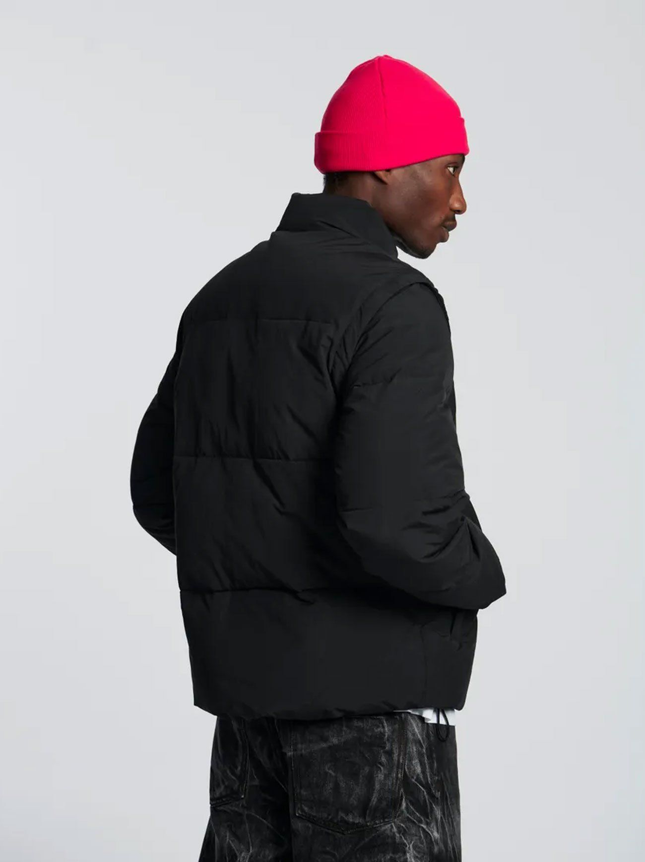 Edwin Mens Black Detachable Sleeves Puffer Jacket | Designerwear