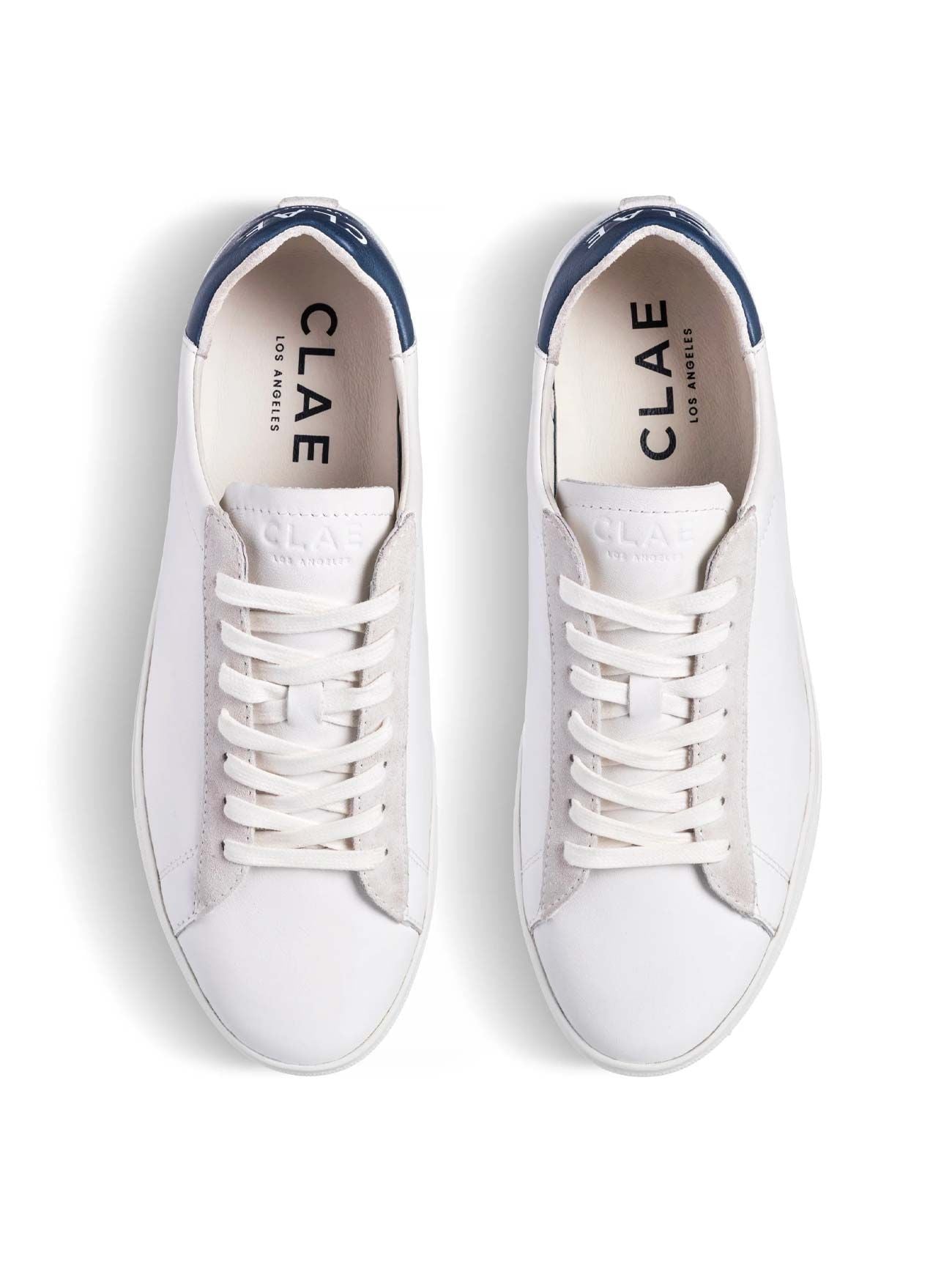 CLAE Footwear Mens White Leather Denim Blue Bradley Trainer | Designerwear
